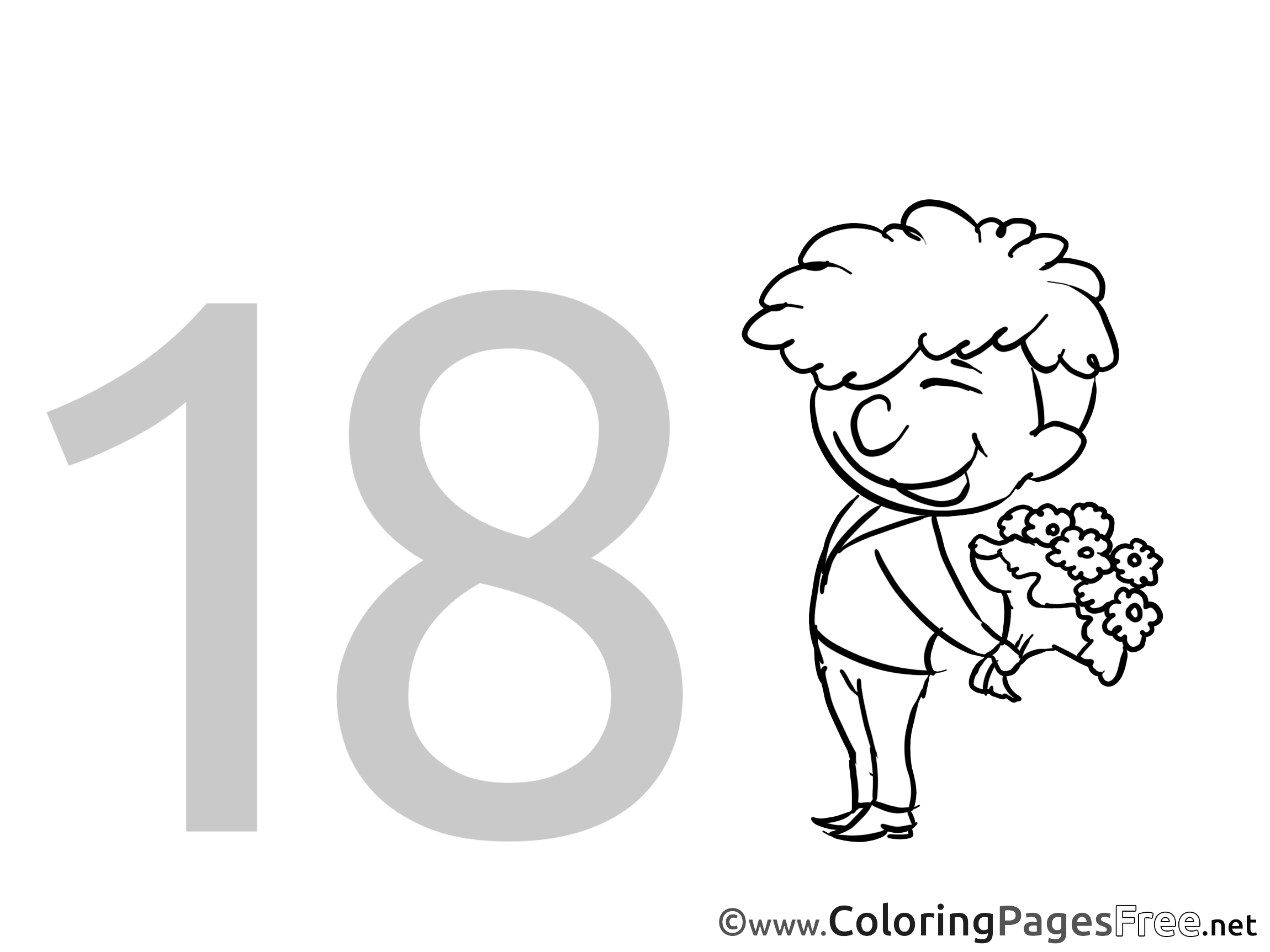 18 Years Colouring Sheet download Birthday