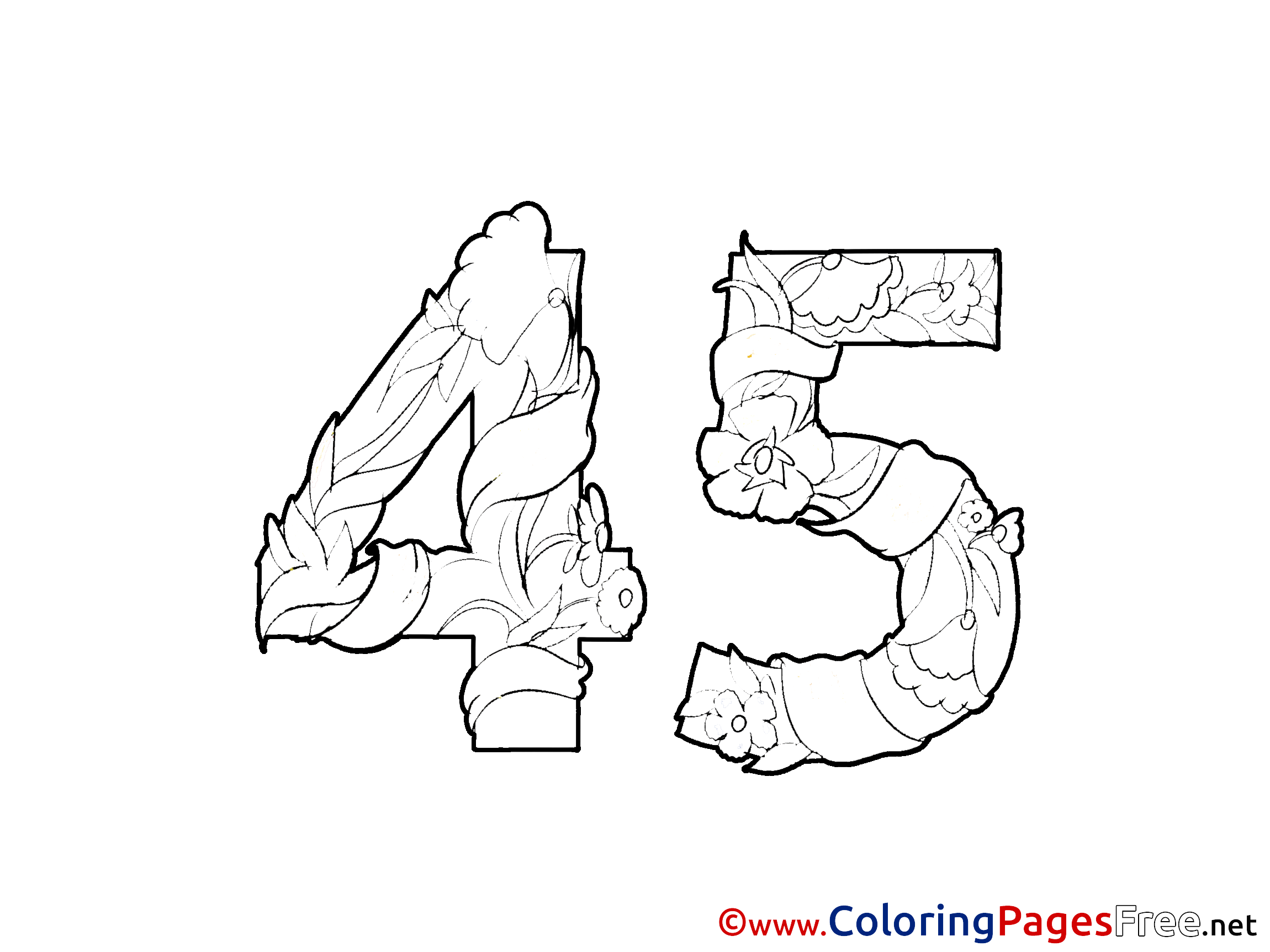 45 Years Kids Birthday Coloring Pages