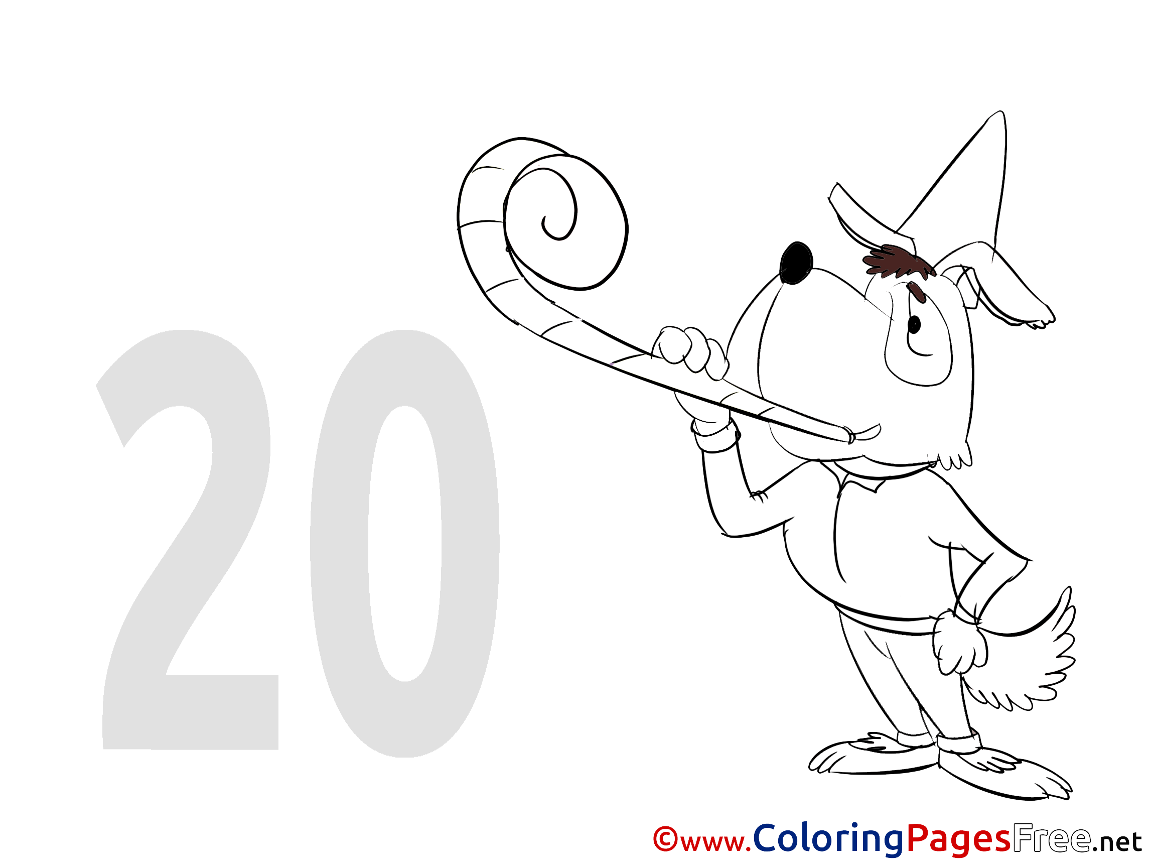 Dog 20 Years for Kids Birthday Colouring Page