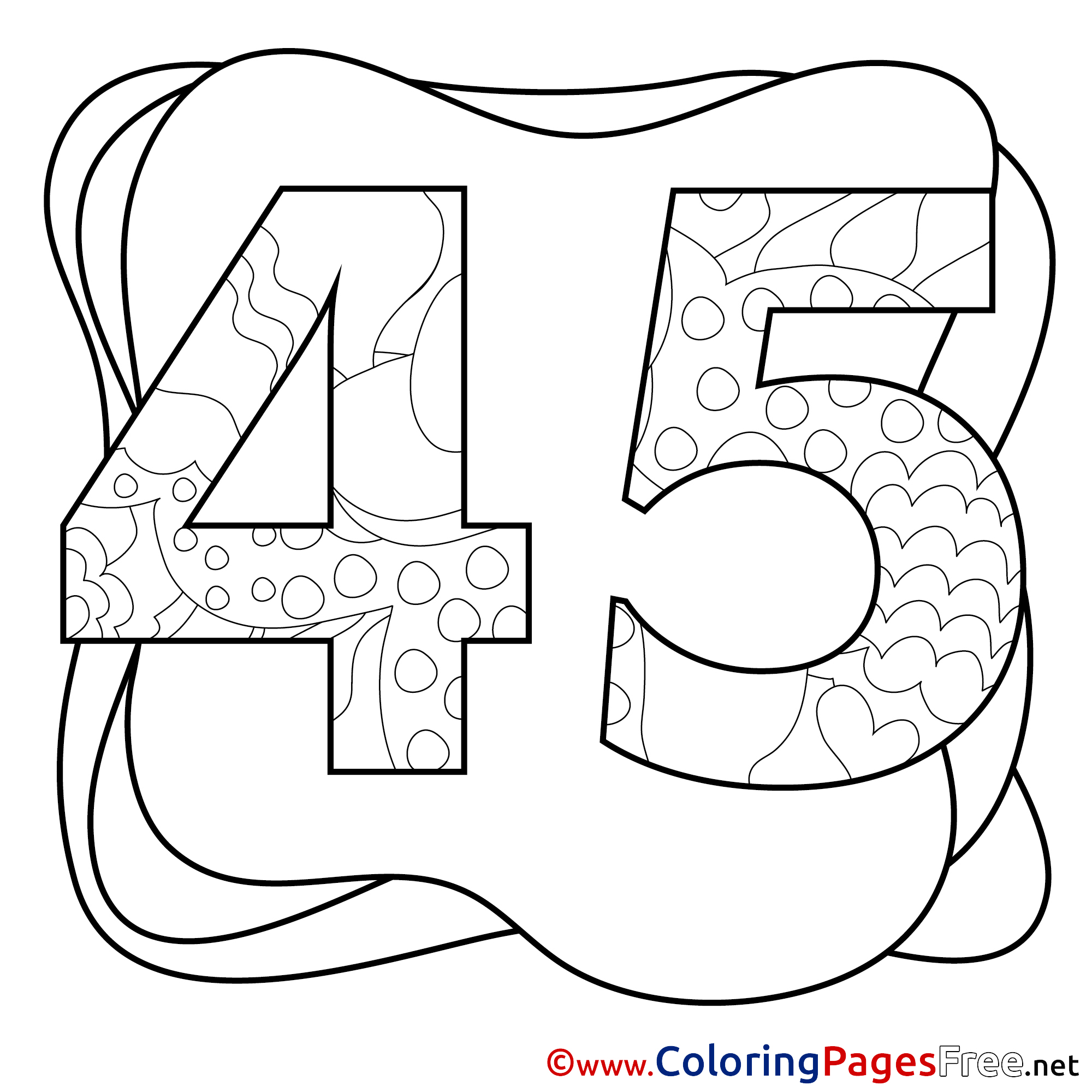 45 Years printable Coloring Pages Happy Birthday