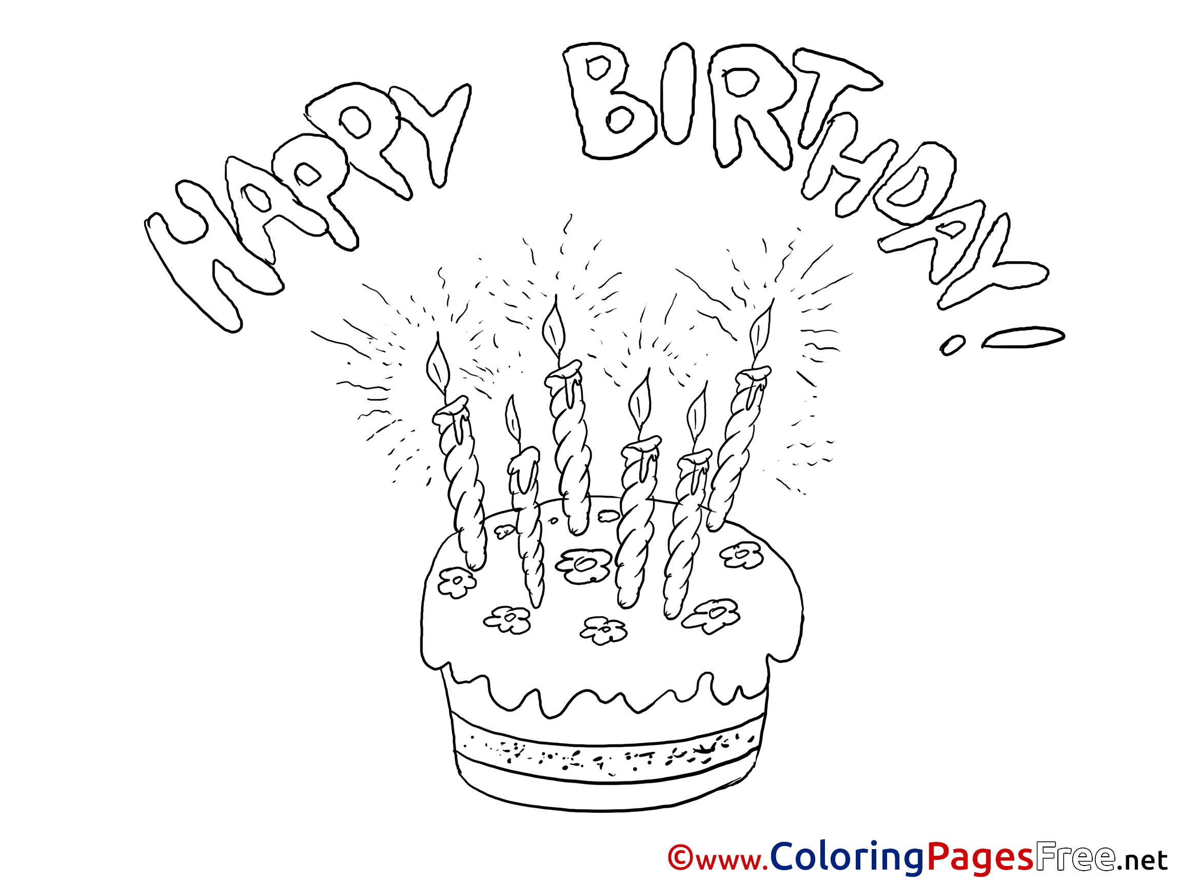 Candles Cake Happy Birthday Colouring Sheet free