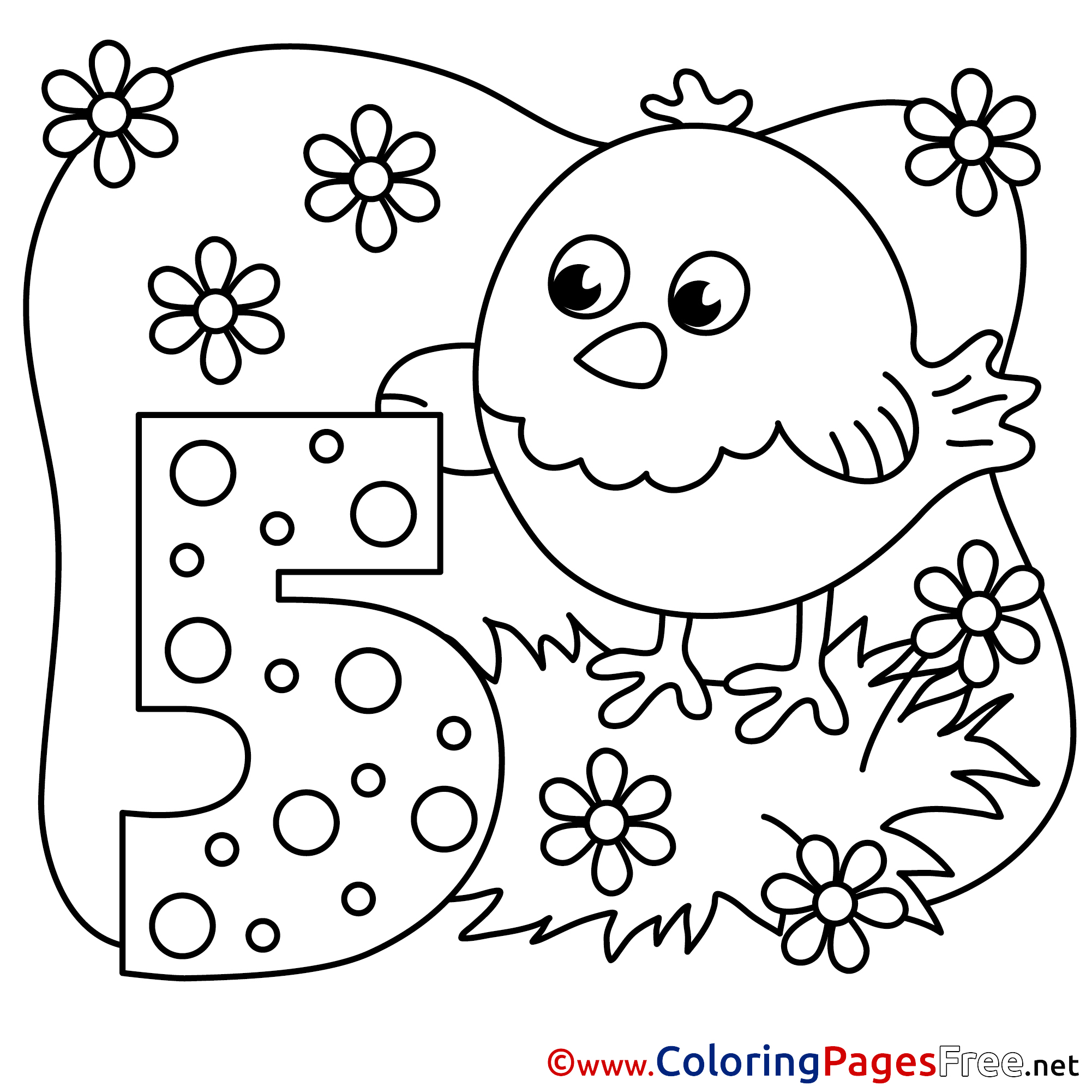 number 5 birthday coloring page
