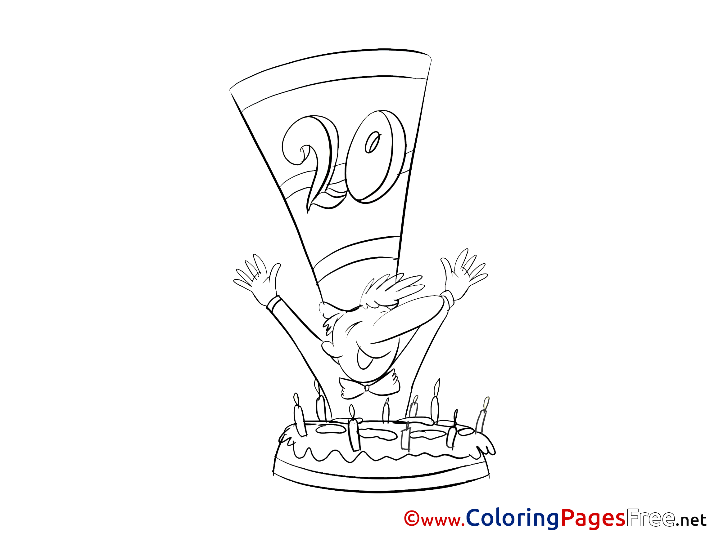 Twenty Years Cake Happy Birthday Coloring Pages free