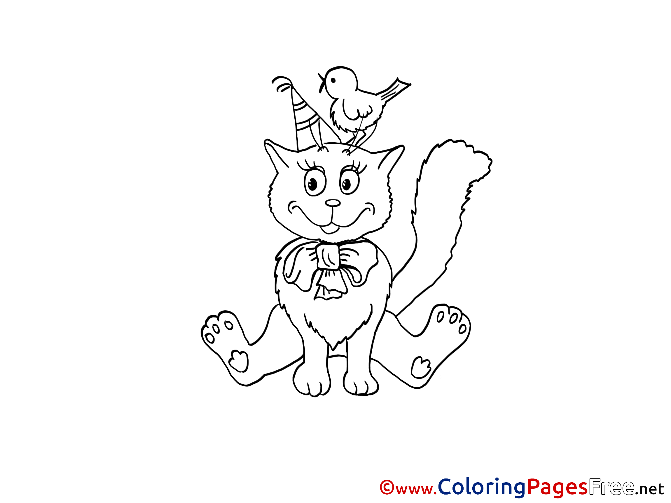 Bird Cat Kids free Coloring Page