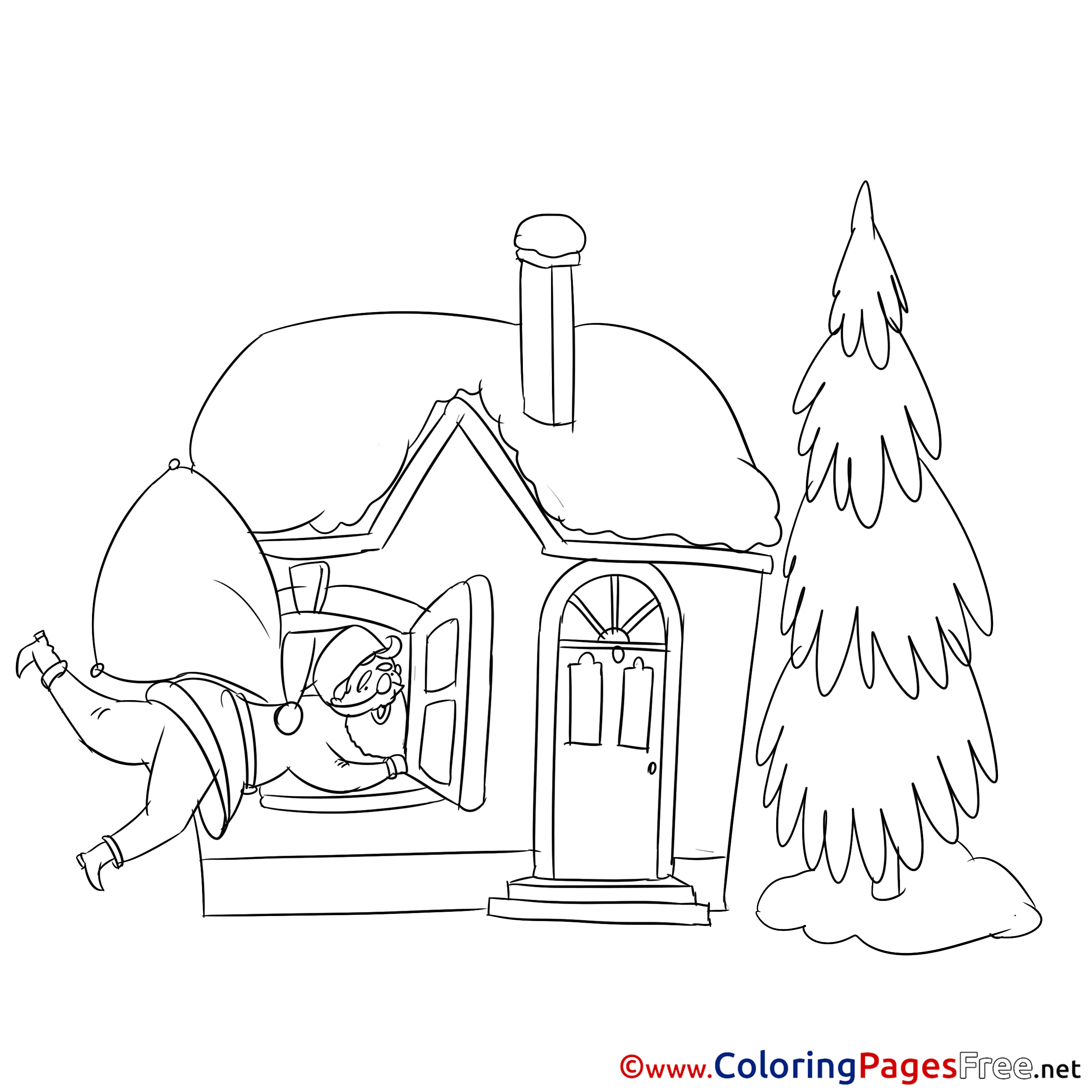 Window Santa Claus Christmas Colouring Sheet free