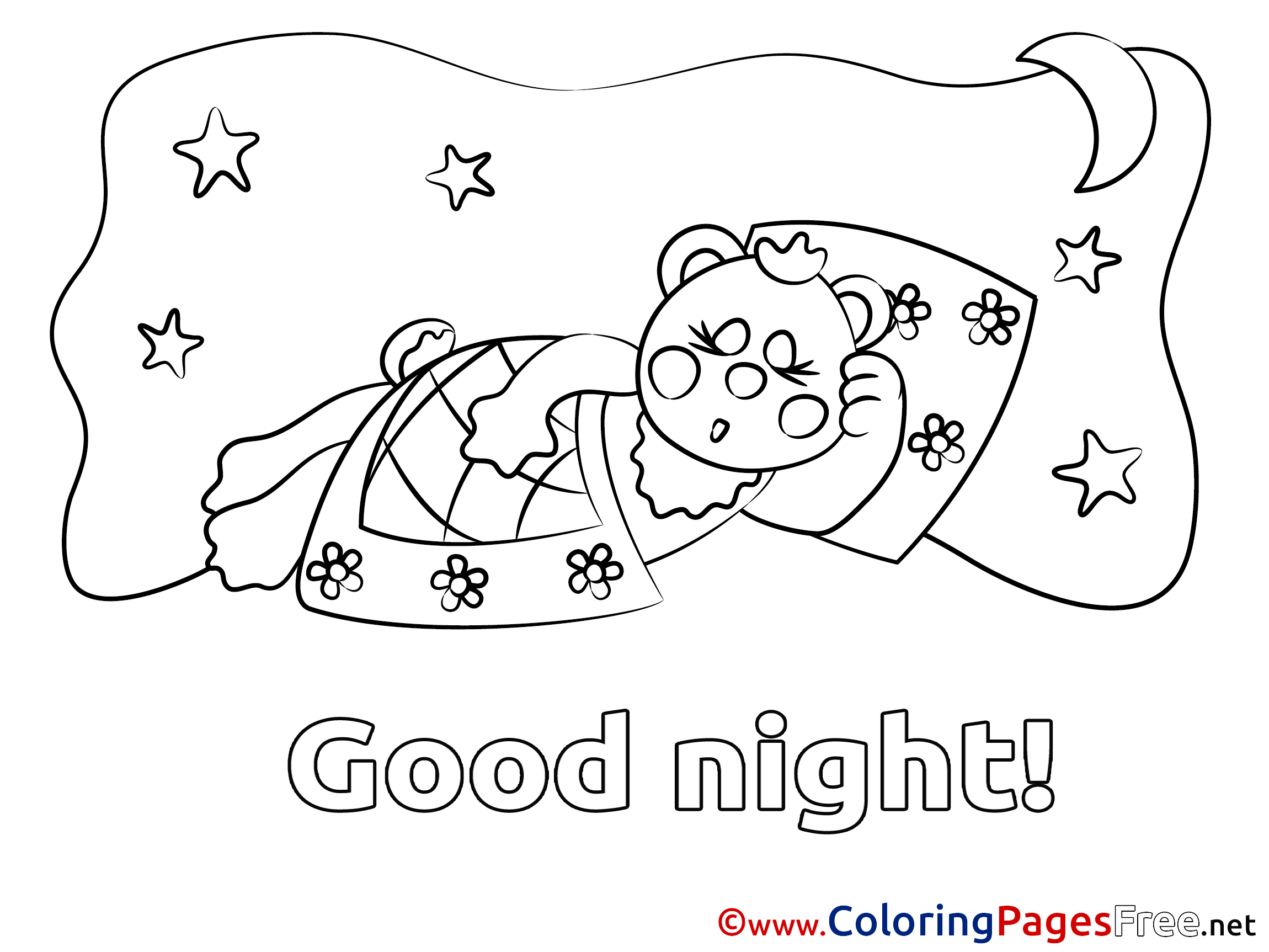 Bear Colouring Page Good Night free