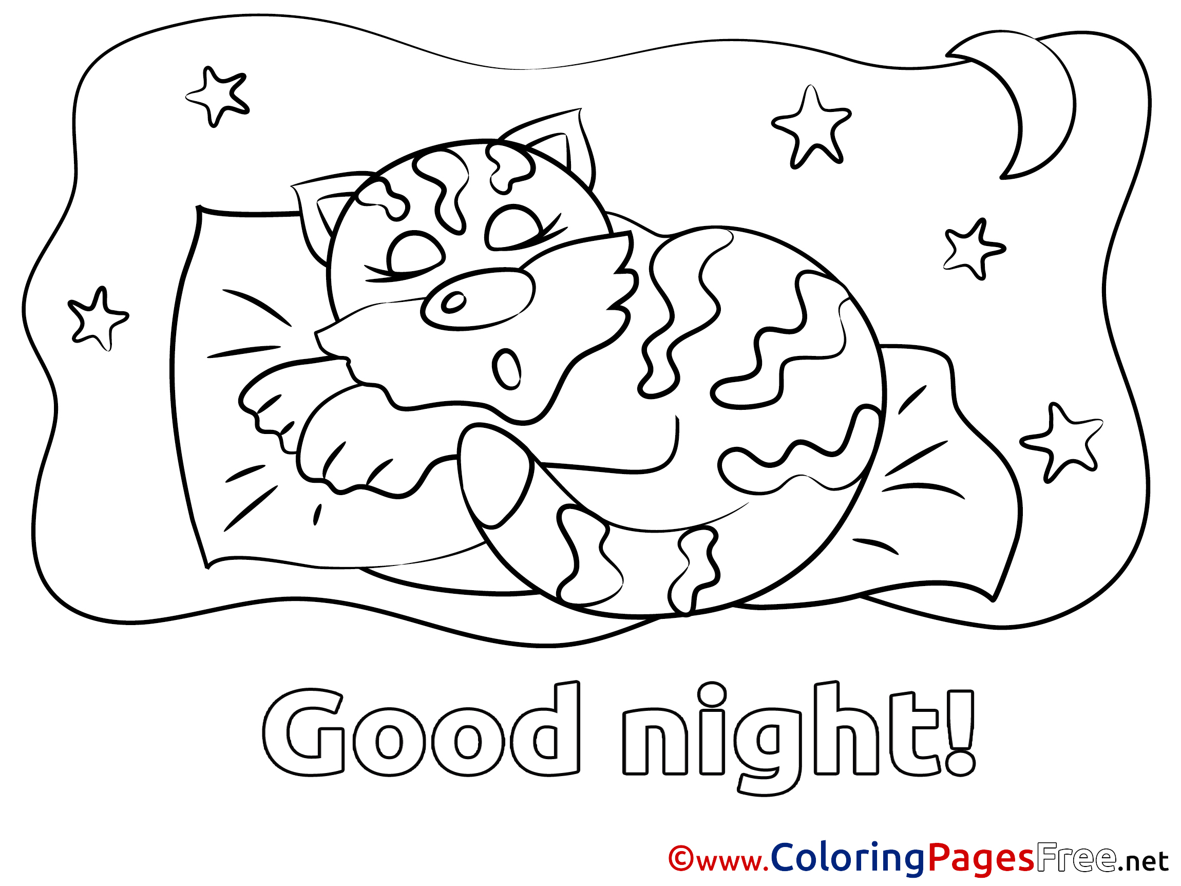 Cat Coloring Pages Good Night for free
