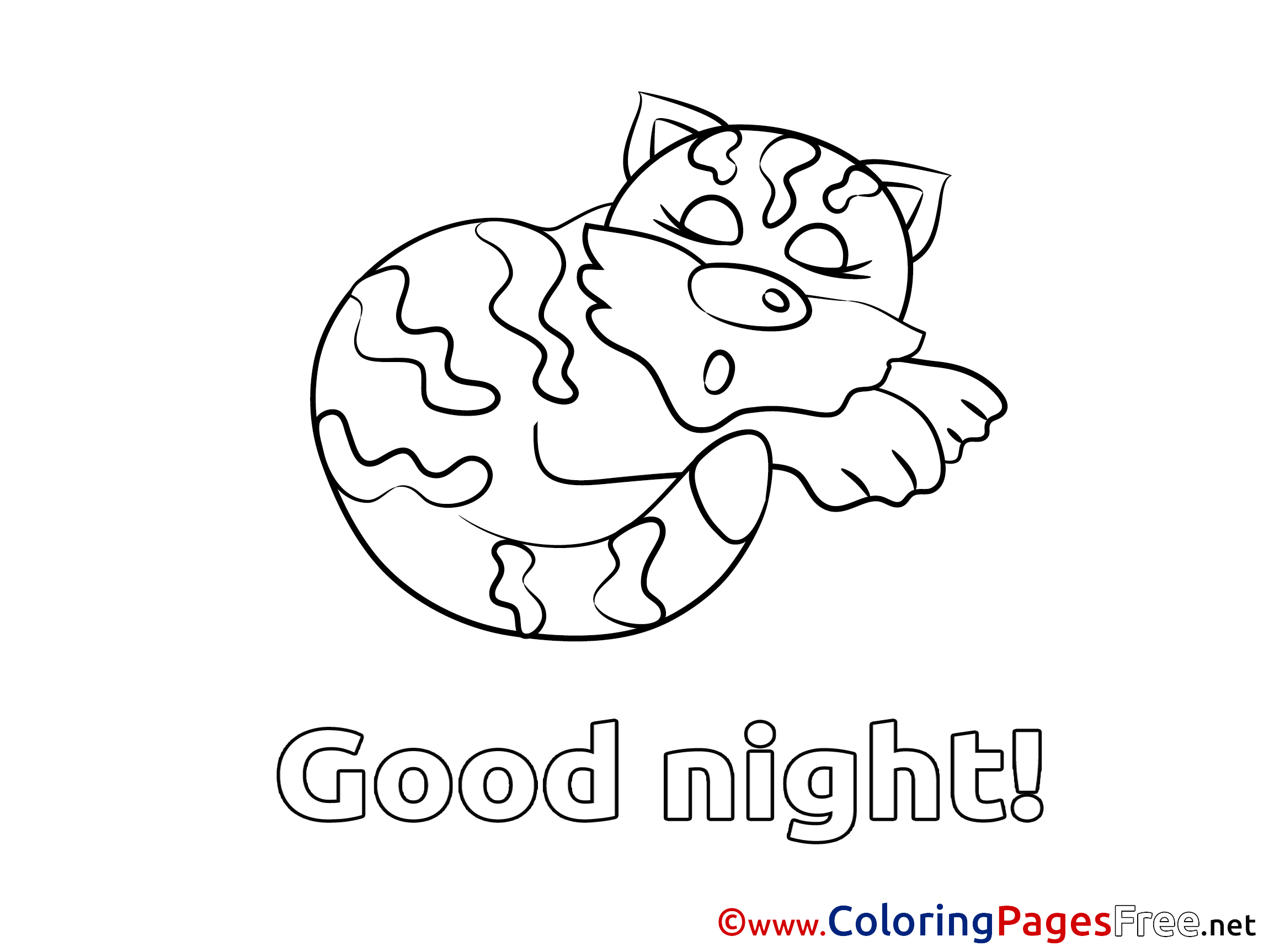 Cat Kids Good Night Coloring Page