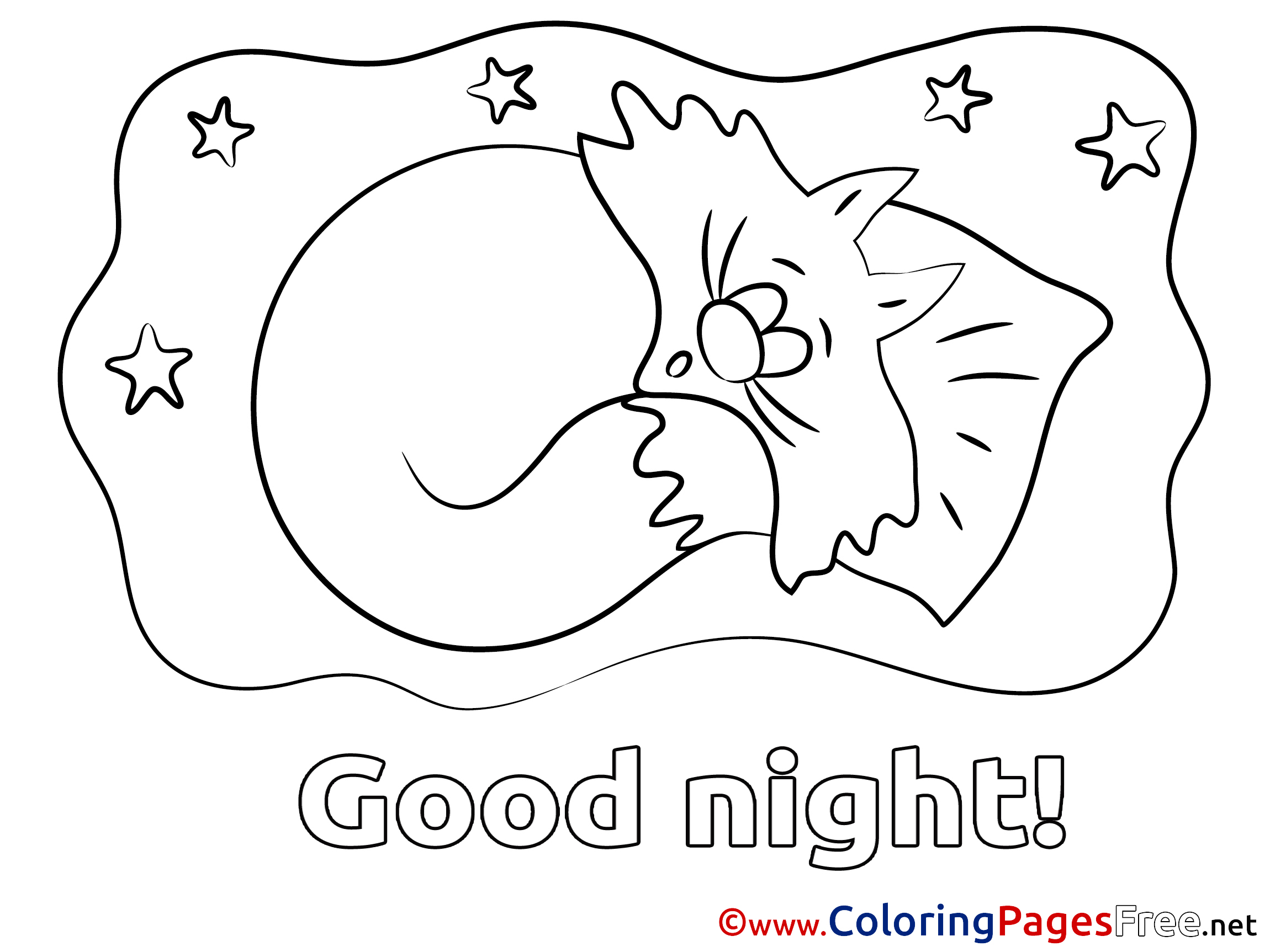 Drawing Cat Colouring Sheet download Good Night