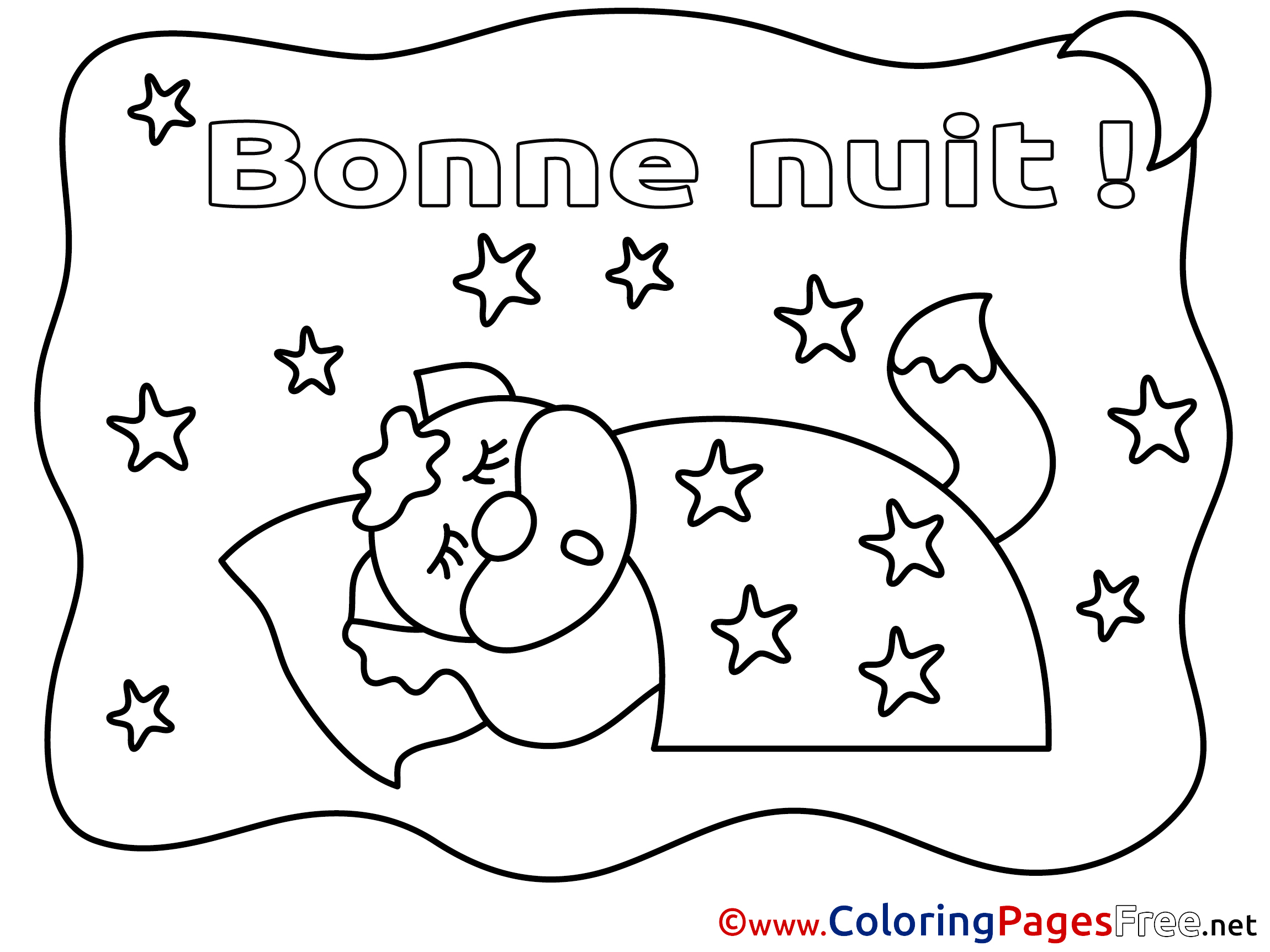 Fox Good Night Colouring Sheet free