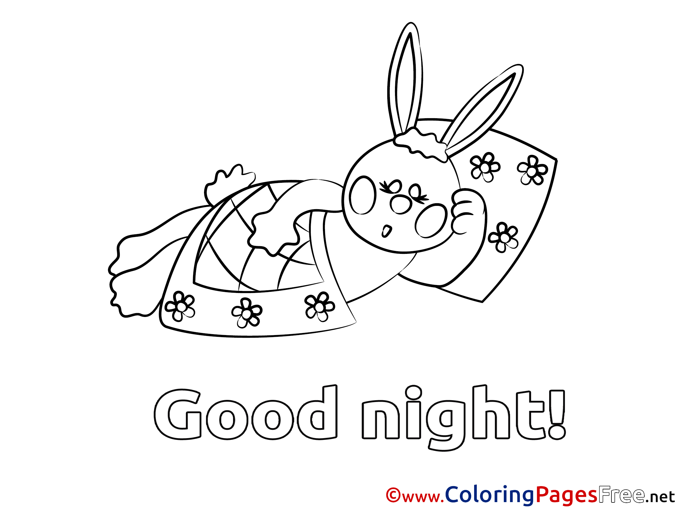Rabbit Kids Good Night Coloring Pages