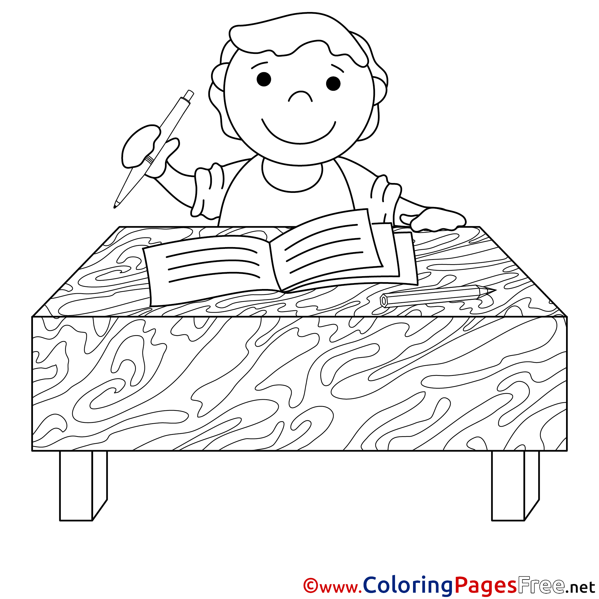 Student writes in a Notebook free Colouring Page download