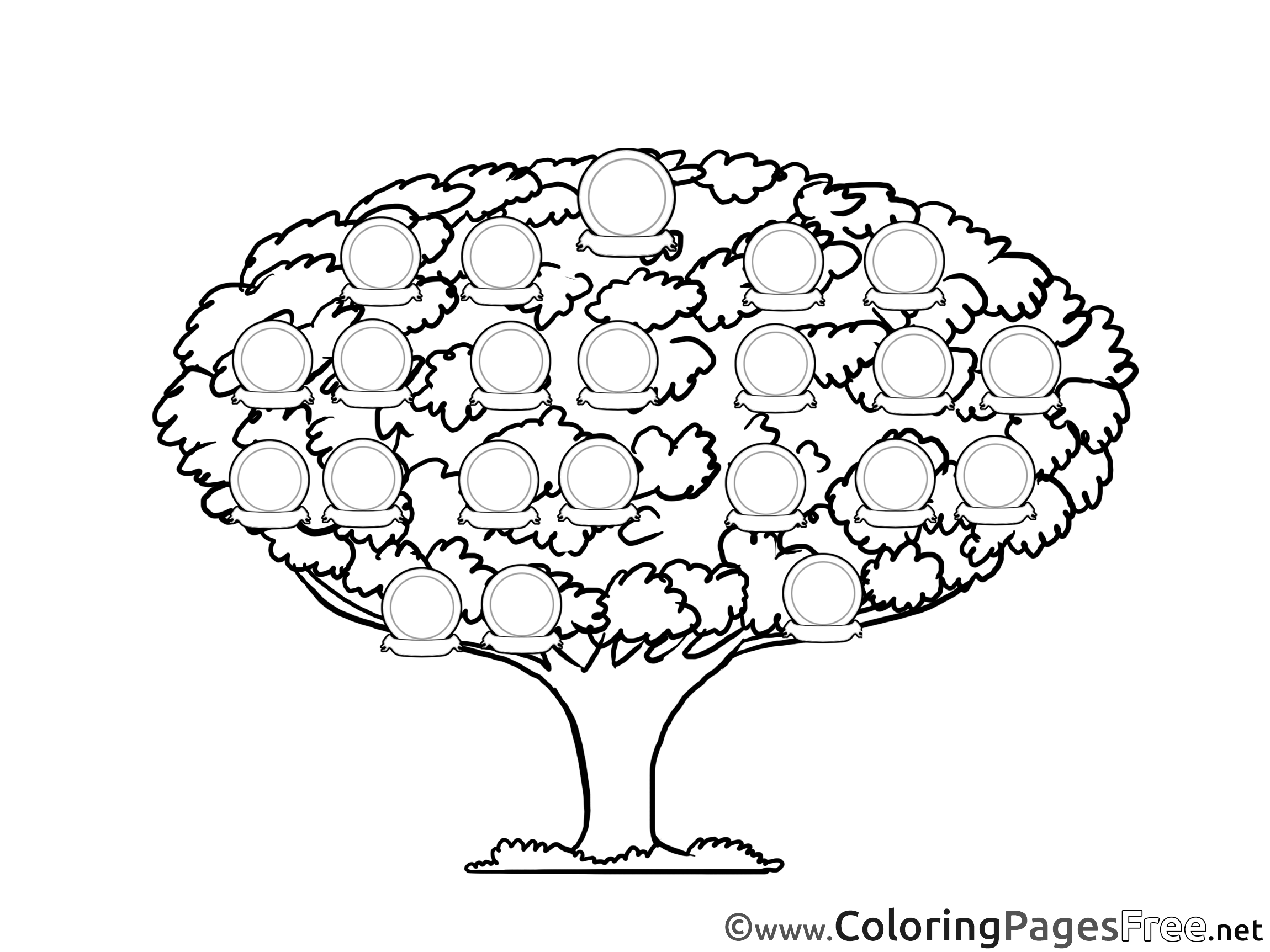 Tree Family Kids free Coloring Page