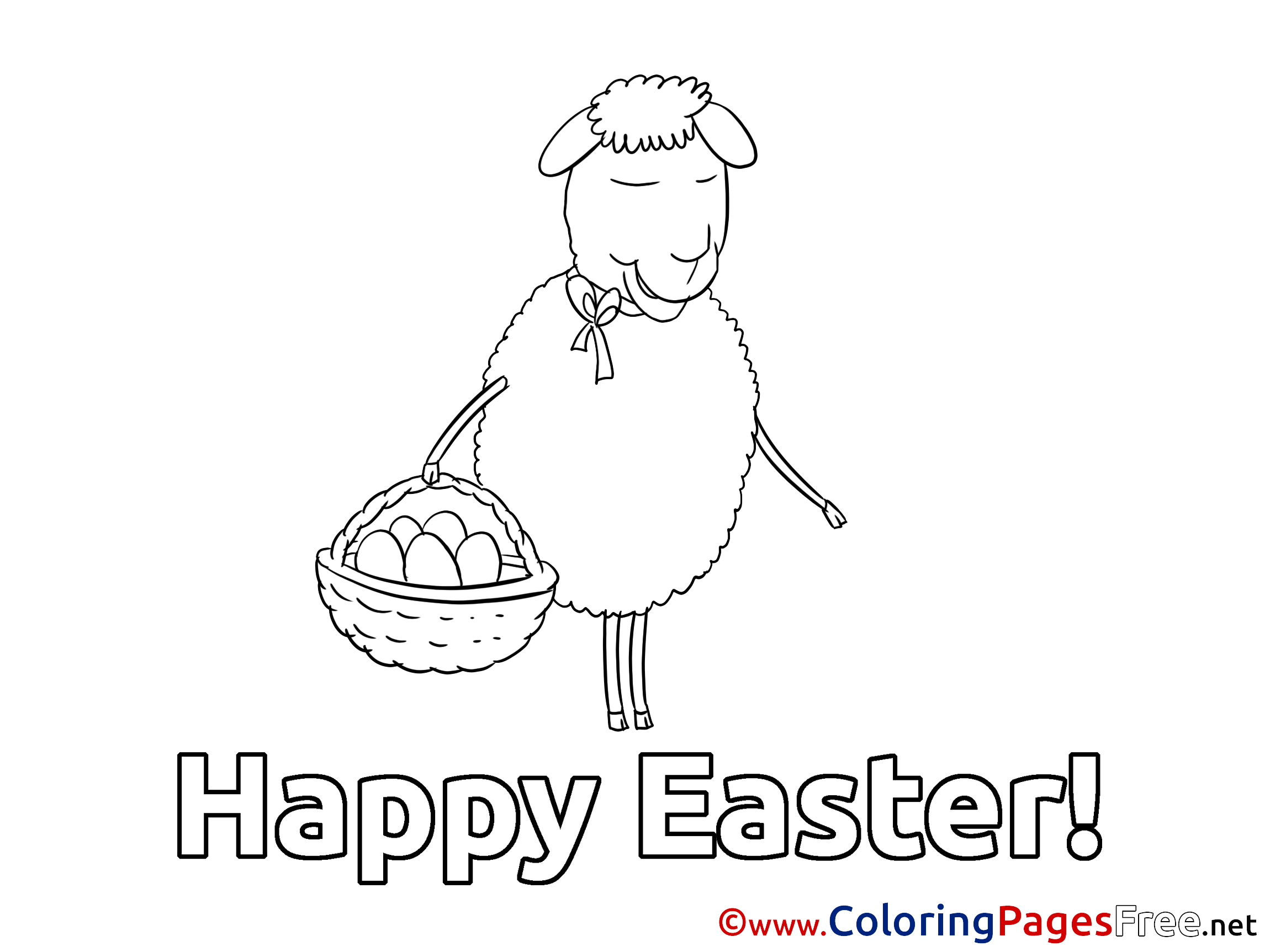Sheep with Basket Coloring Sheets Easter free