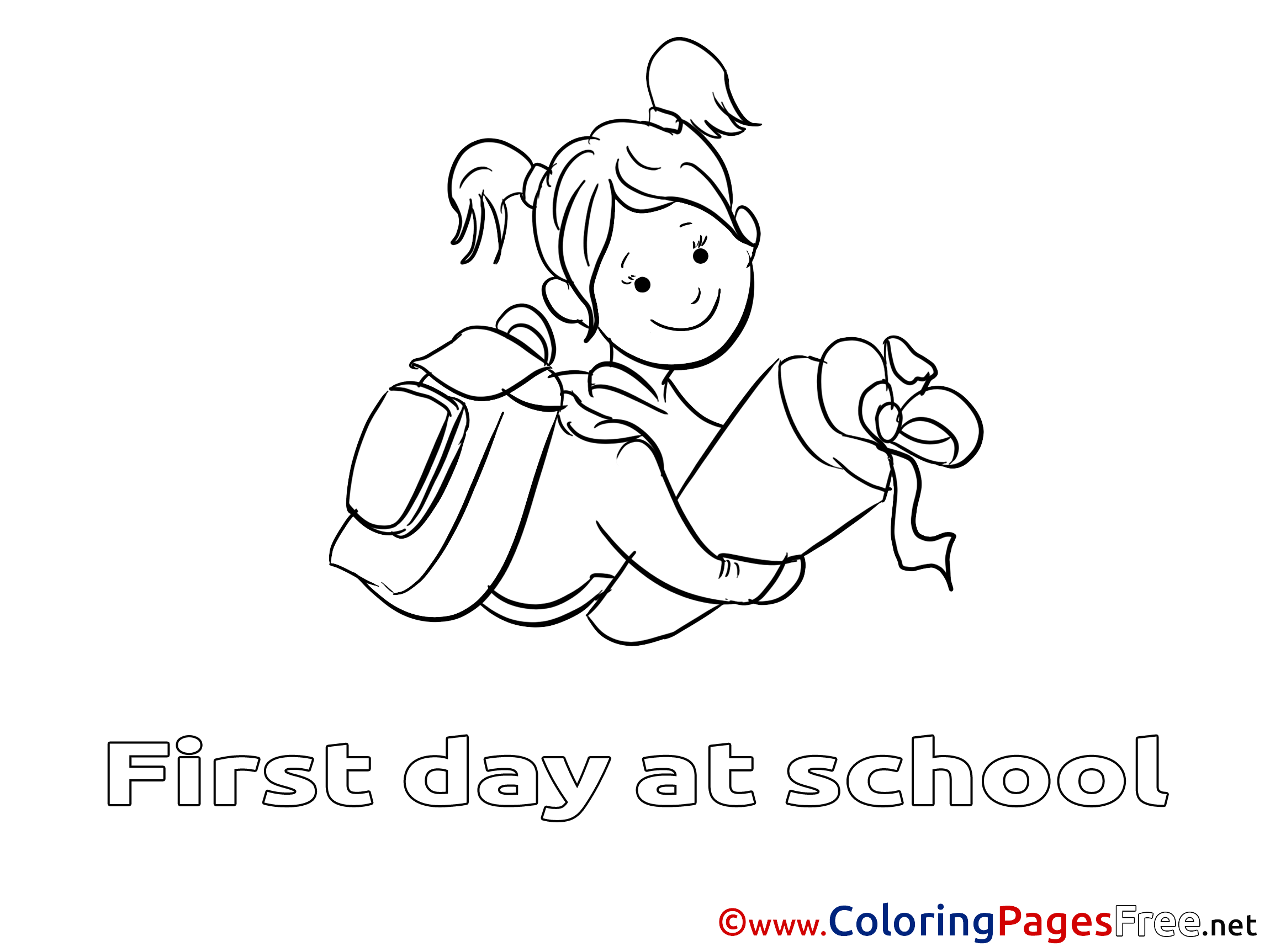 Download Girl goes to School Colouring Sheet free