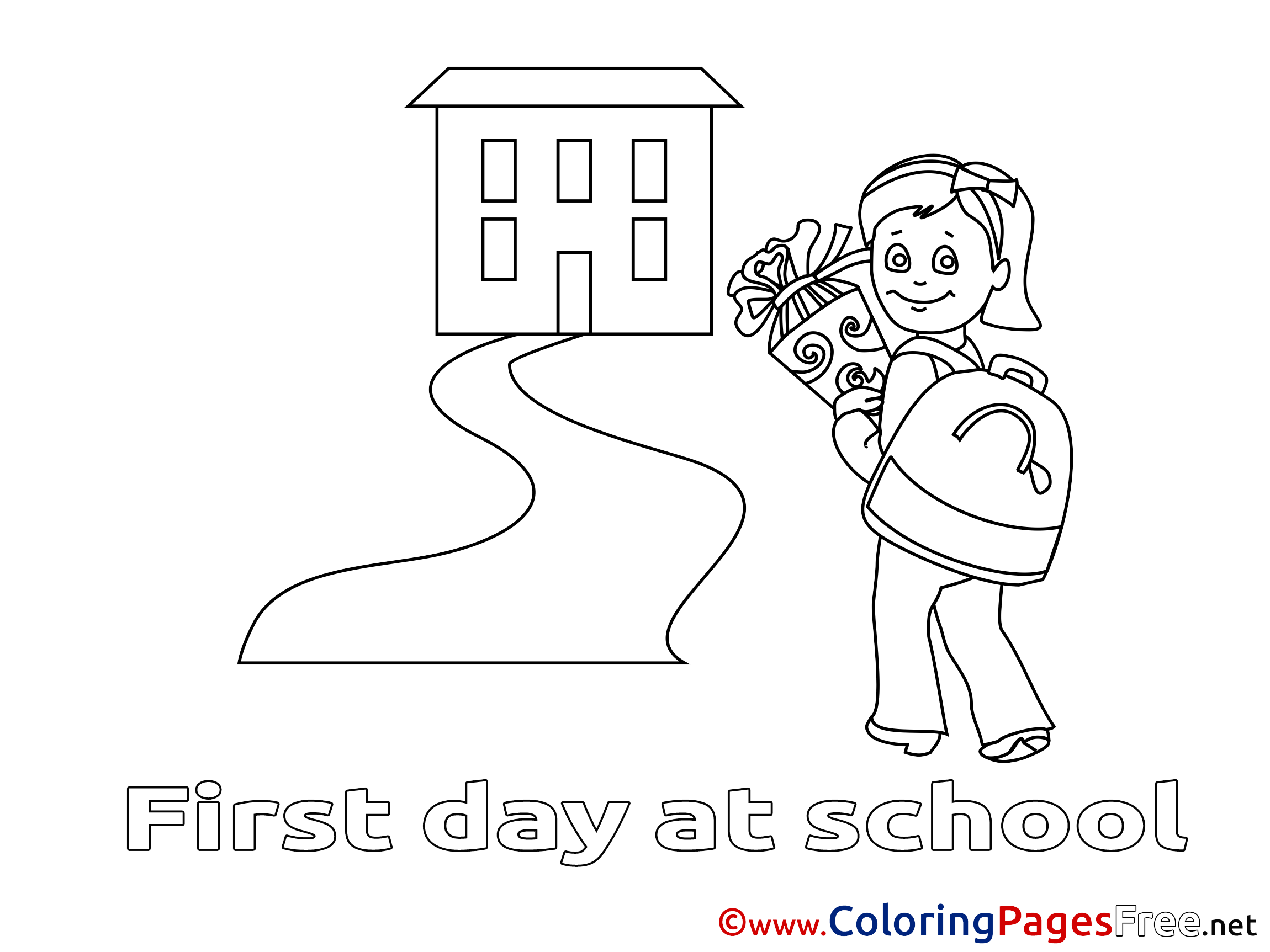 Illustration Girl goes to School free printable Coloring Sheets