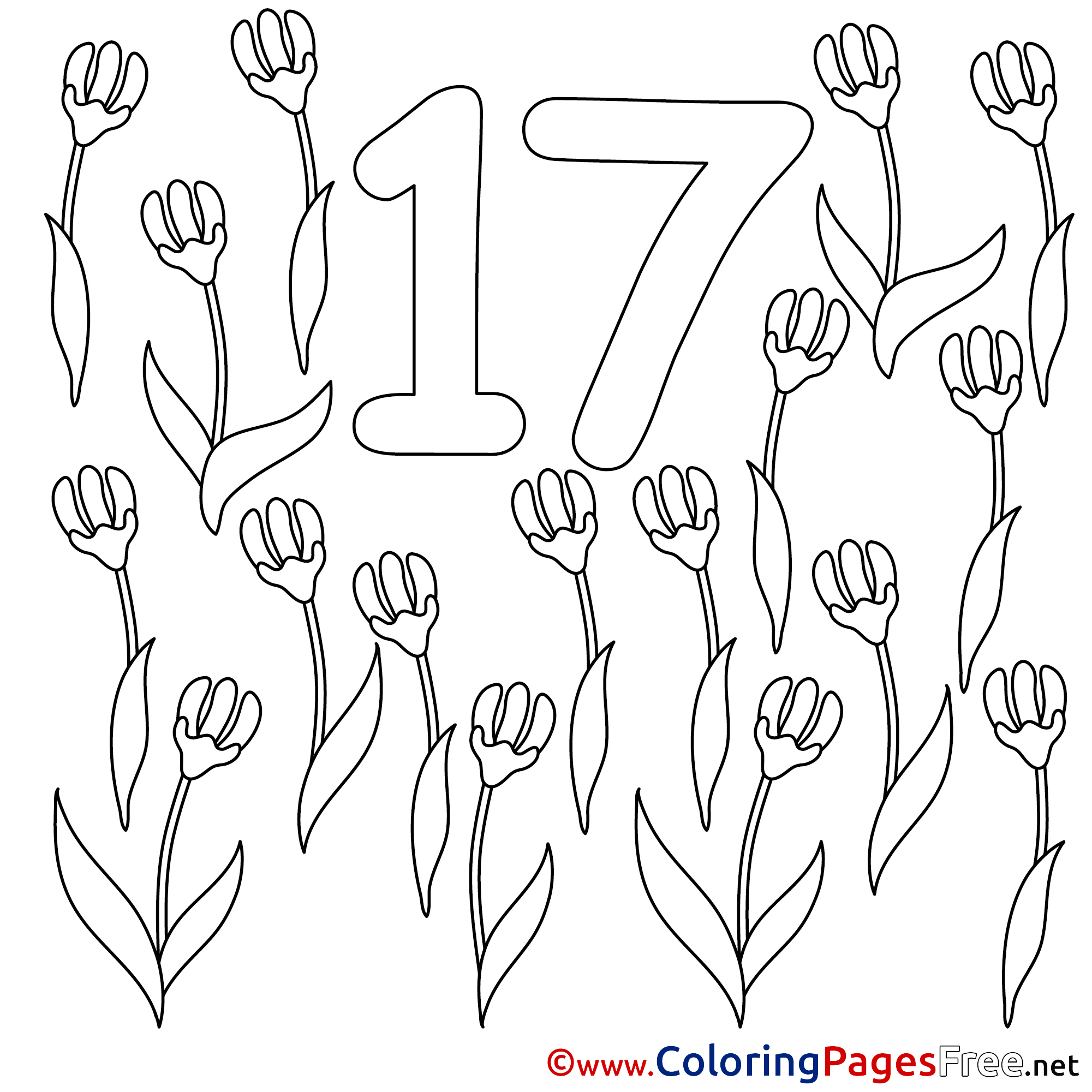 17 Flowers Printable Numbers Coloring Sheets