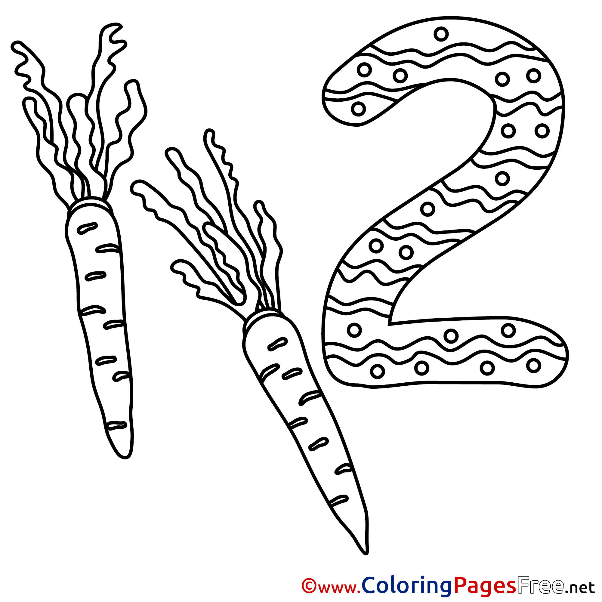 2 Carrots printable Numbers Coloring Sheets