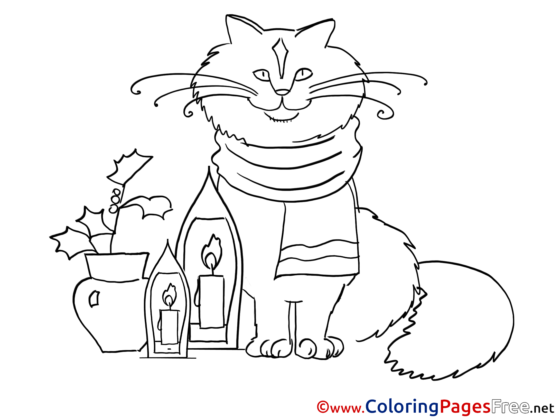 cat with santa hat coloring page