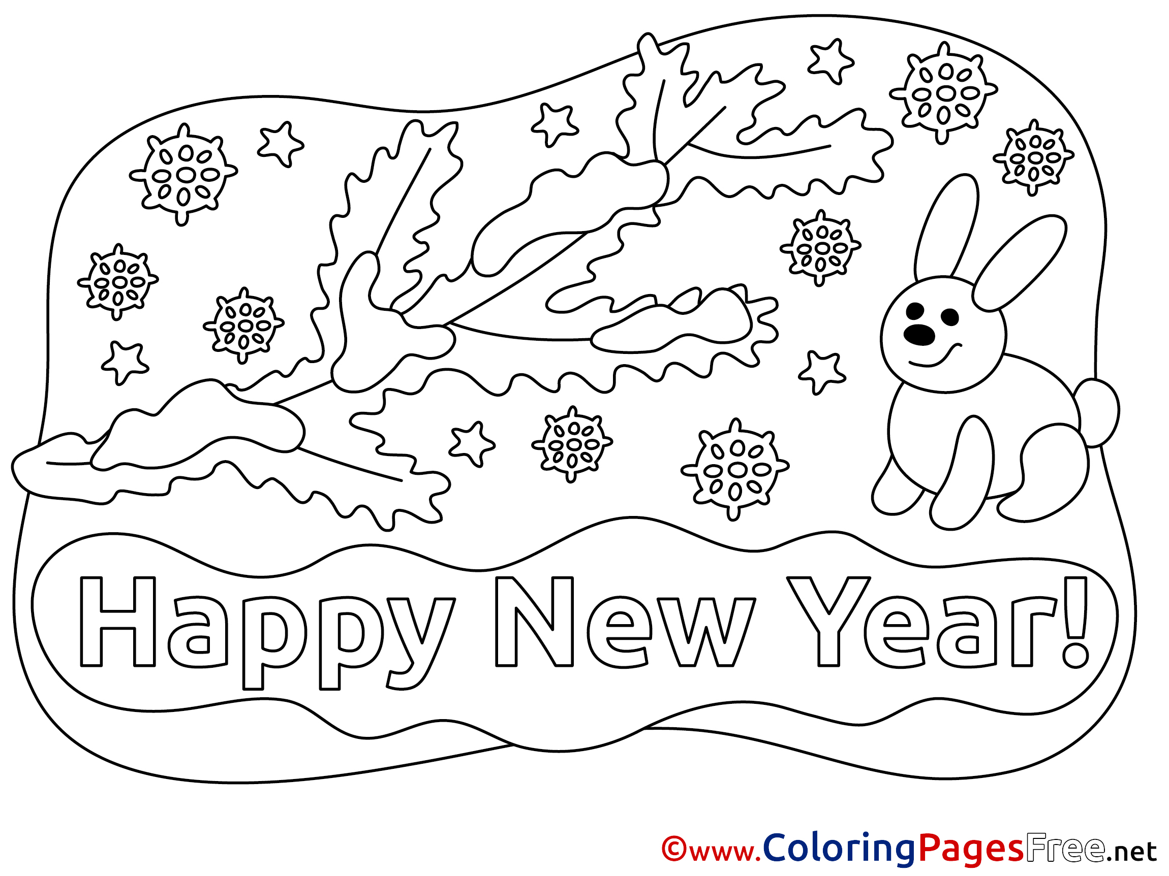 Rabbit New Year Colouring Sheet free