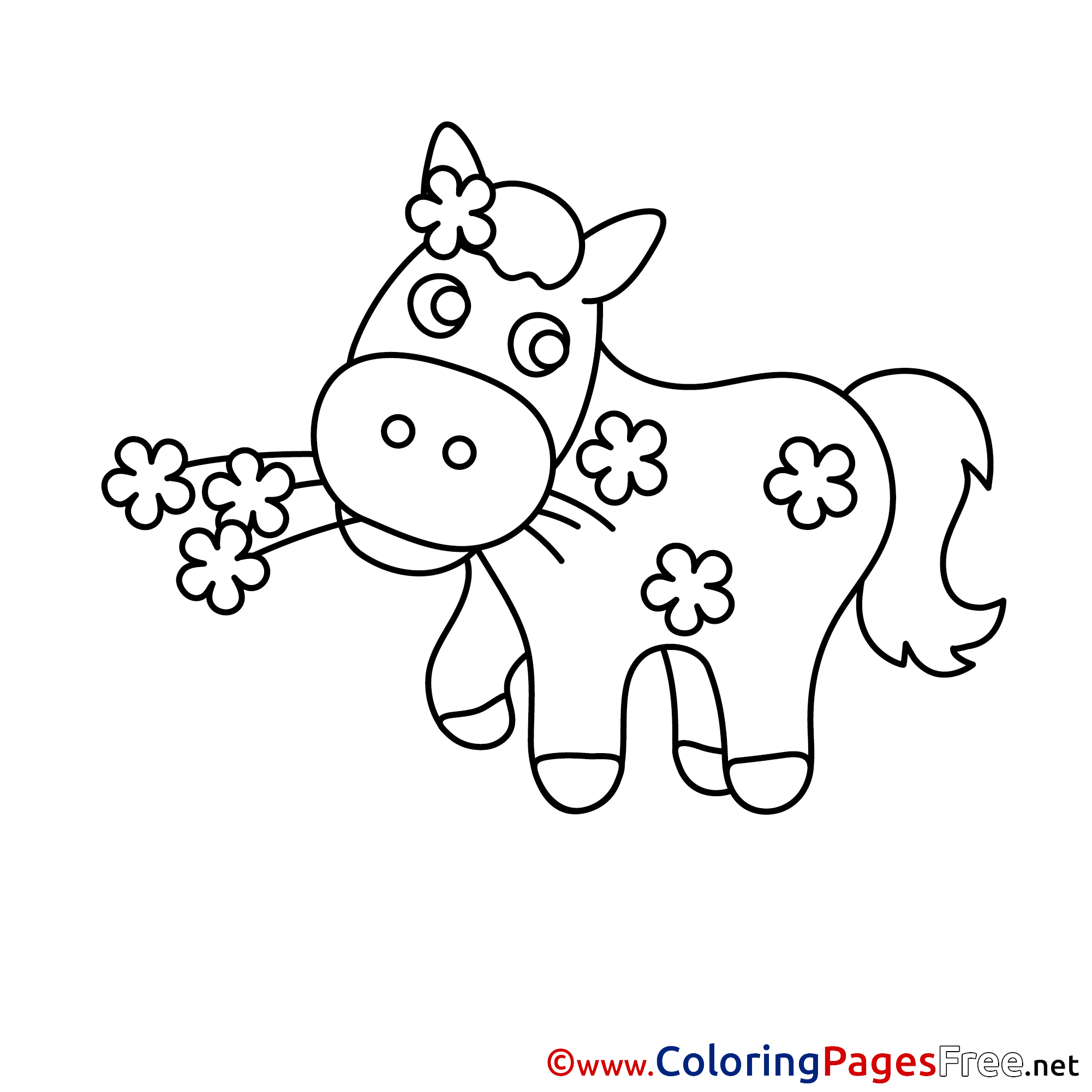 Flower Horse download Colouring Sheet free