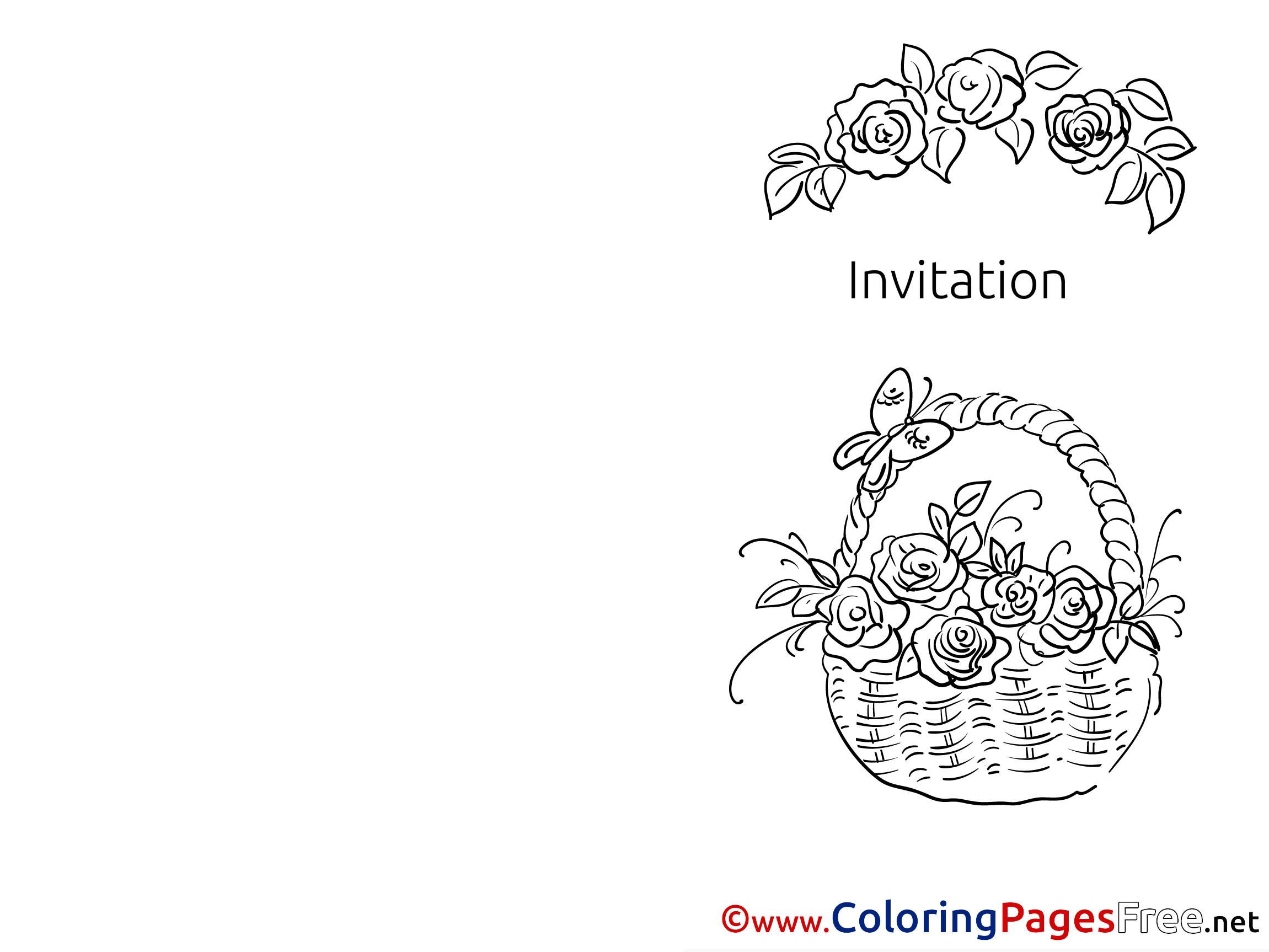Basket with Flowers Invitation free Coloring Pages