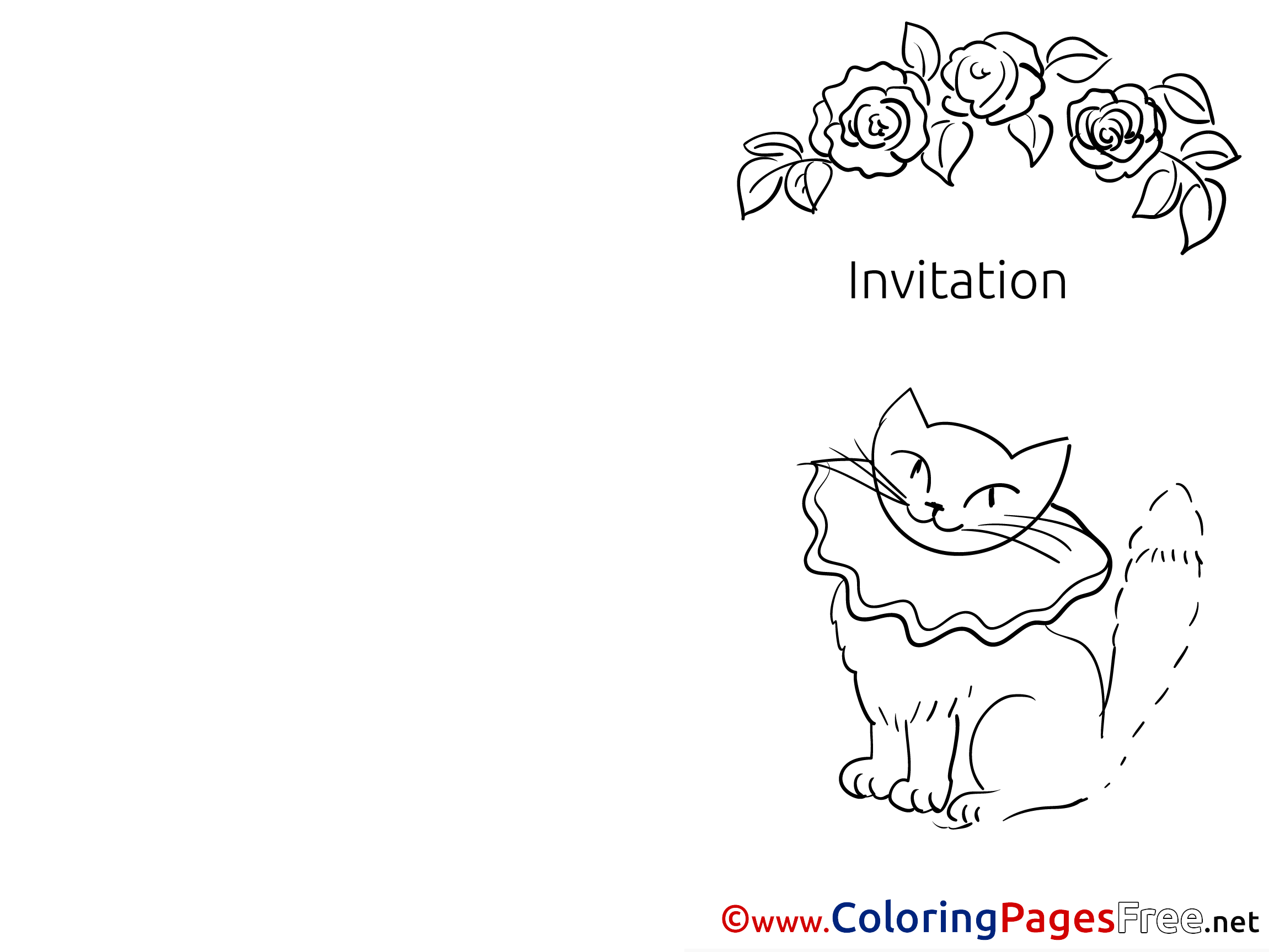 Cat Invitation Colouring Sheet free Roses