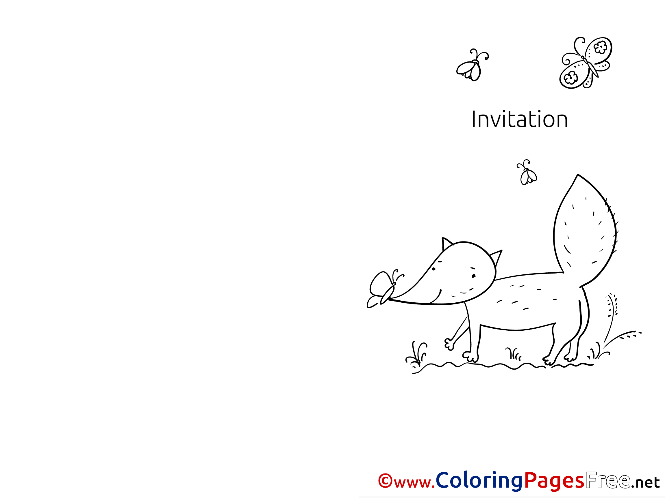 Fox printable Invitation Coloring Sheets