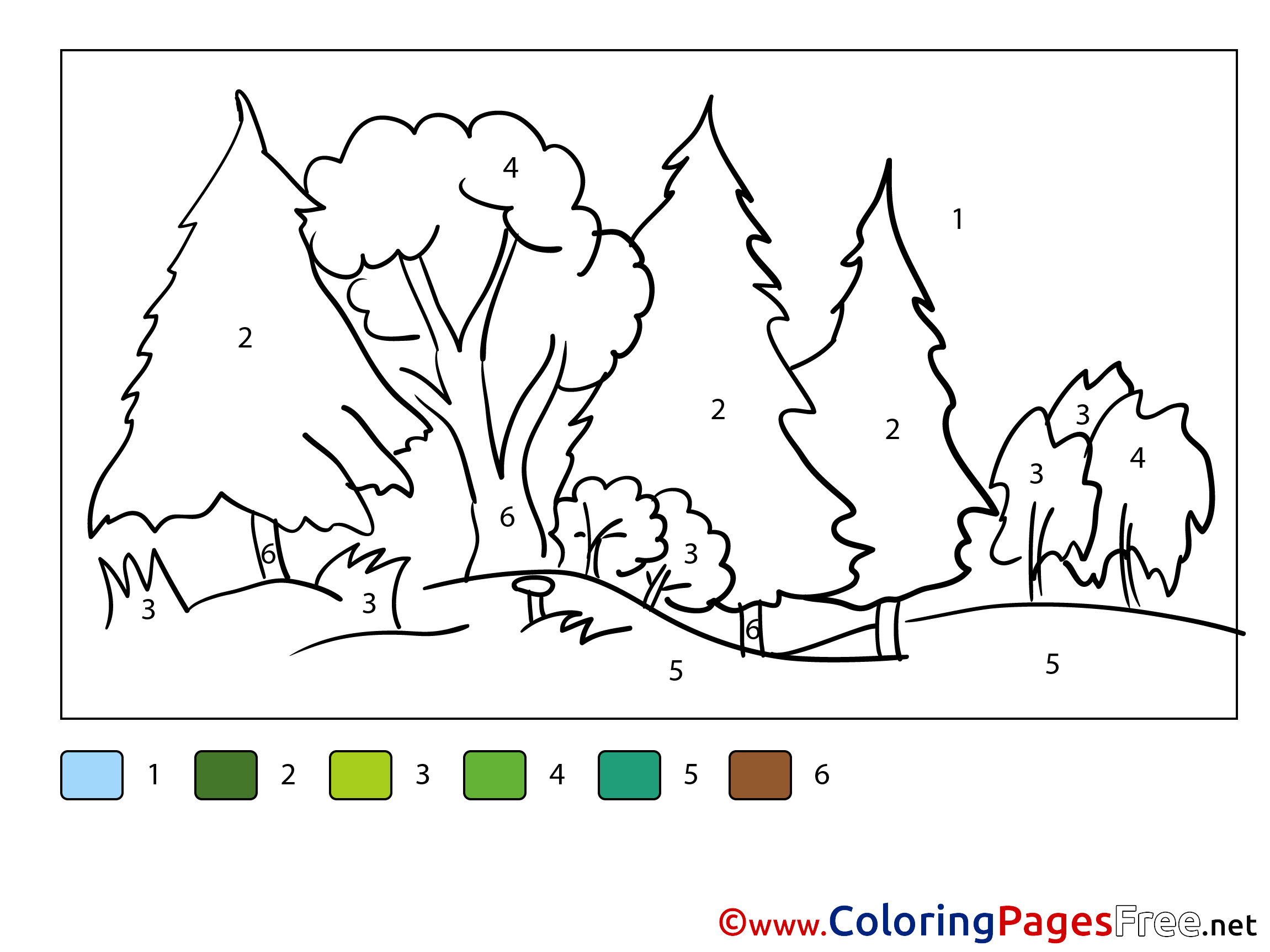 Forest Kids Painting by Number Coloring Pages