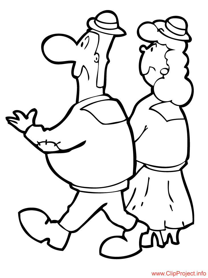 Cartoon people couple coloring page for free