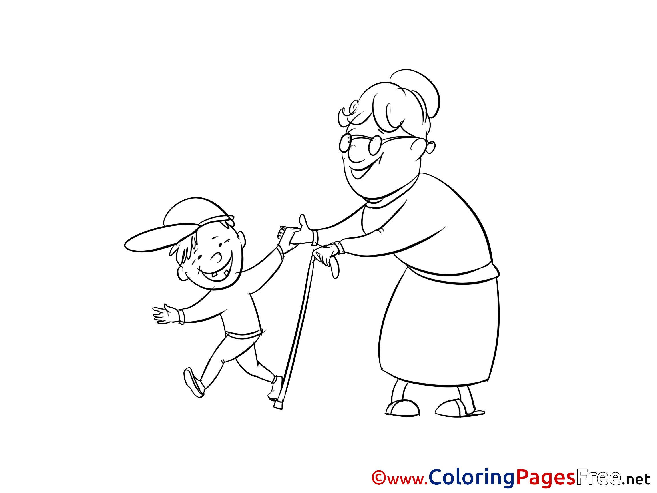 Grandmother with Boy download Colouring Sheet free