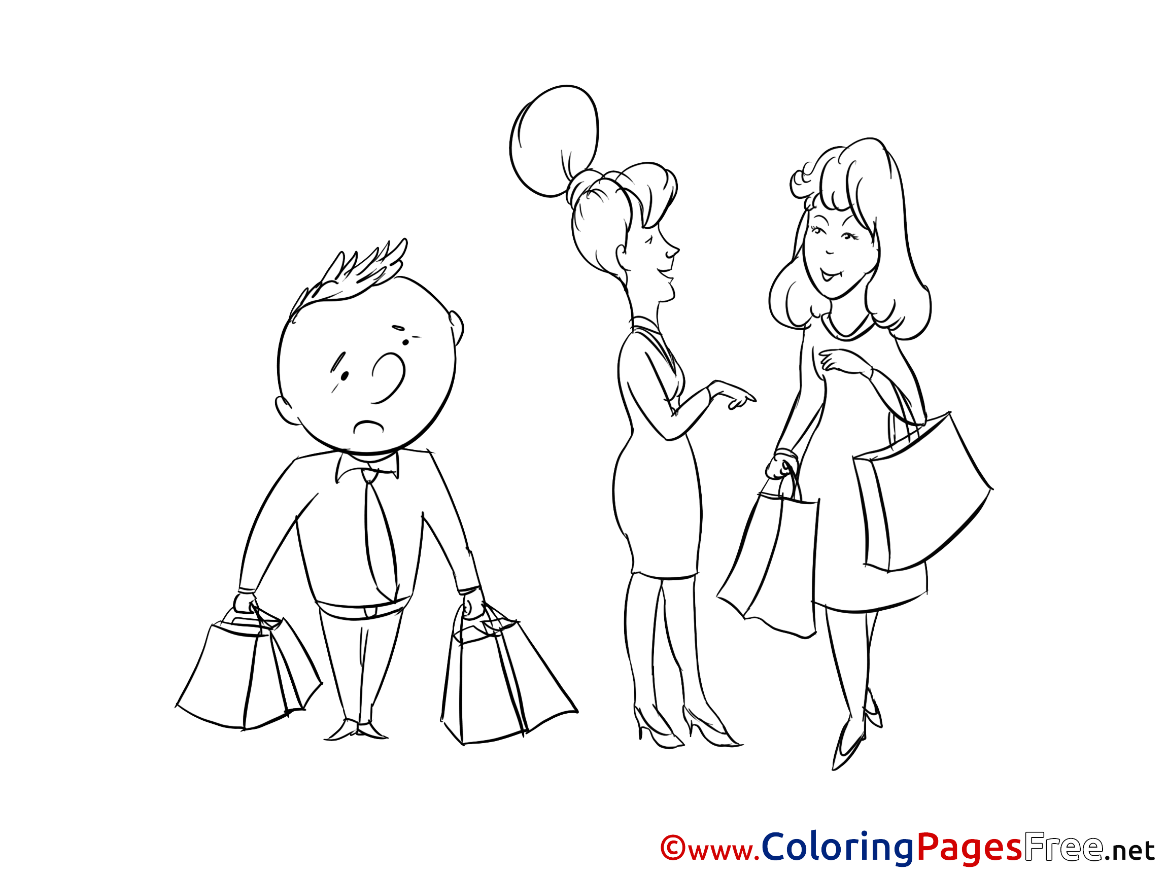 Shopping Kids free Coloring Page