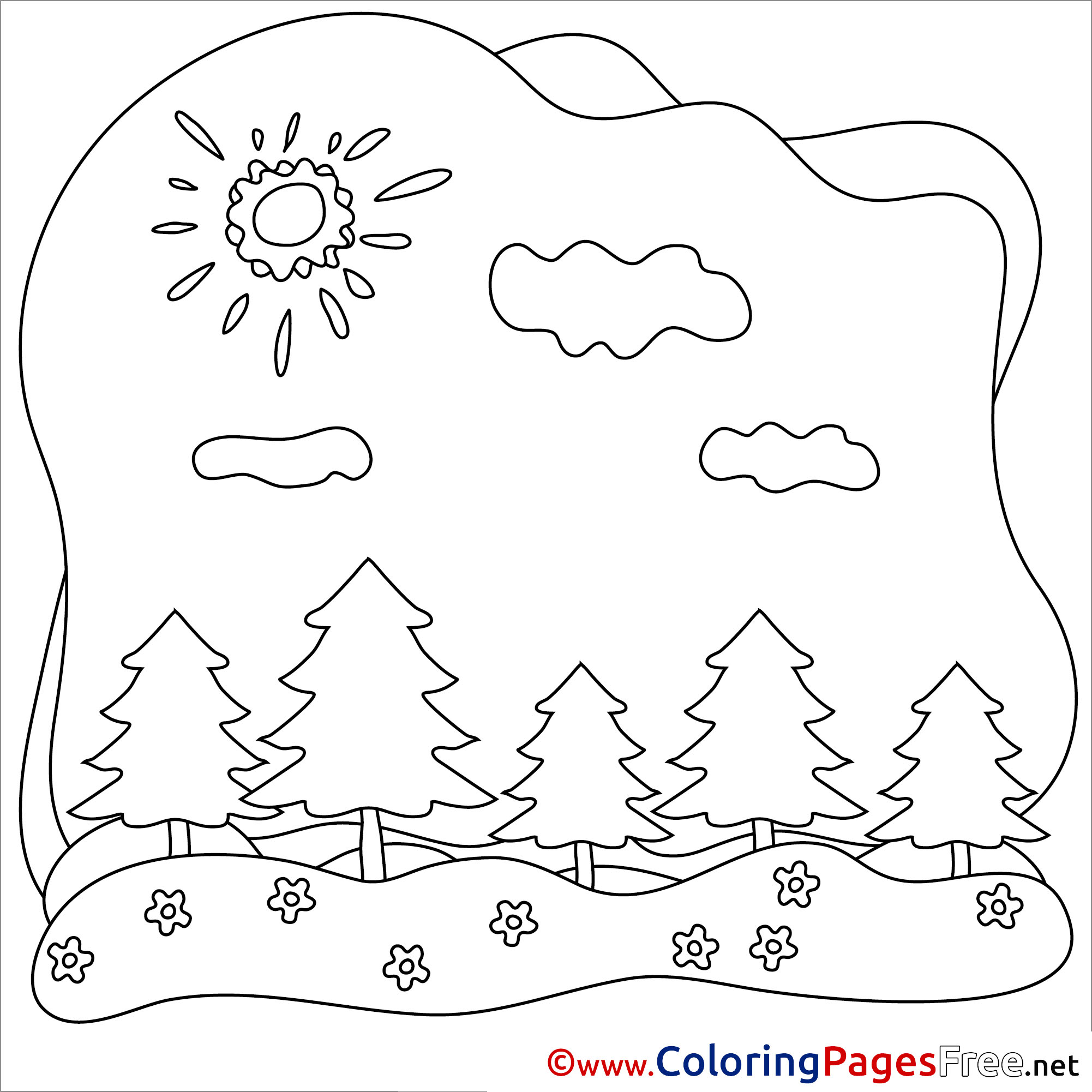 Forest Clouds Kids Summer Coloring Pages