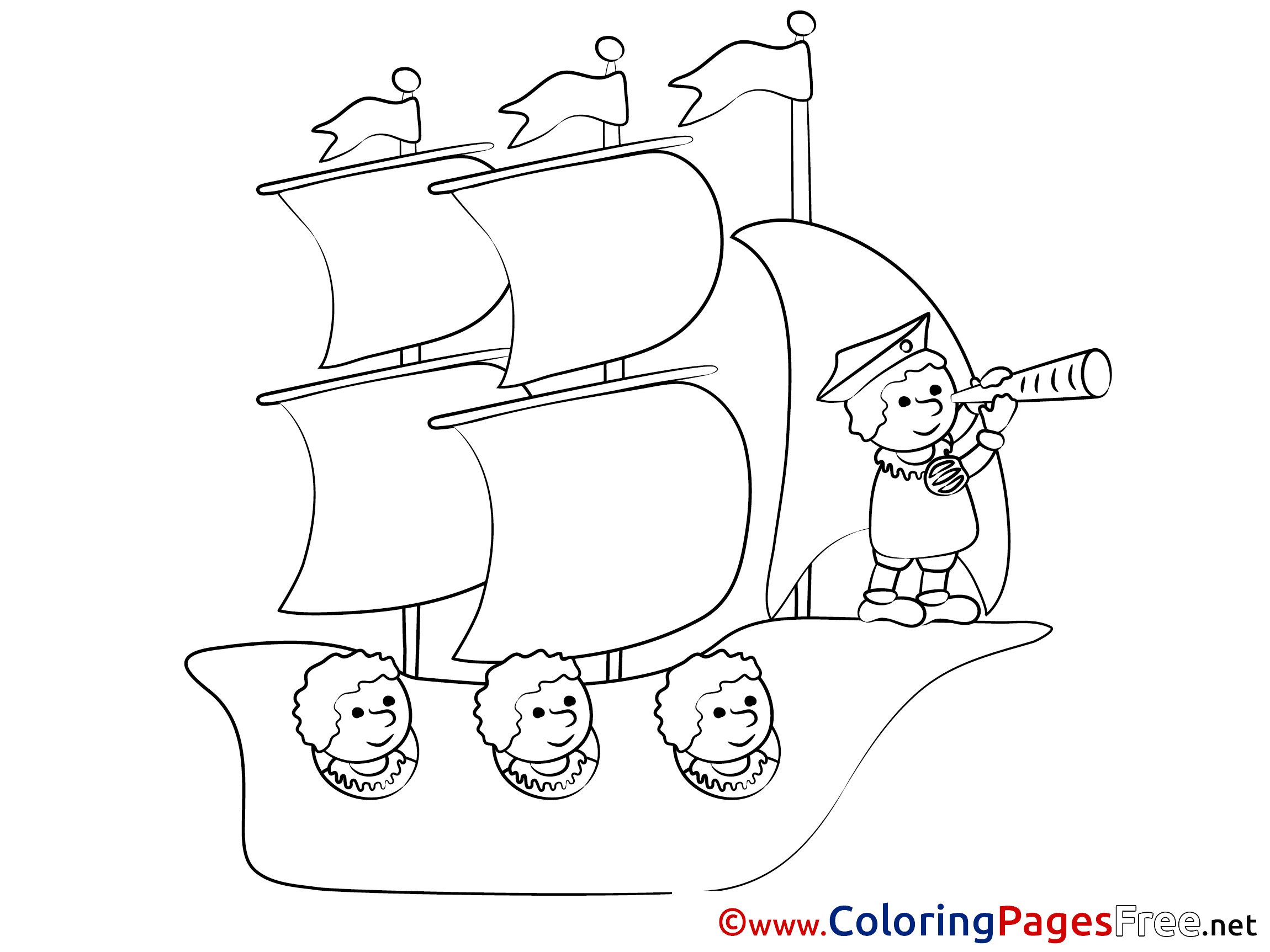 Ship Travelling Kids free Coloring Page