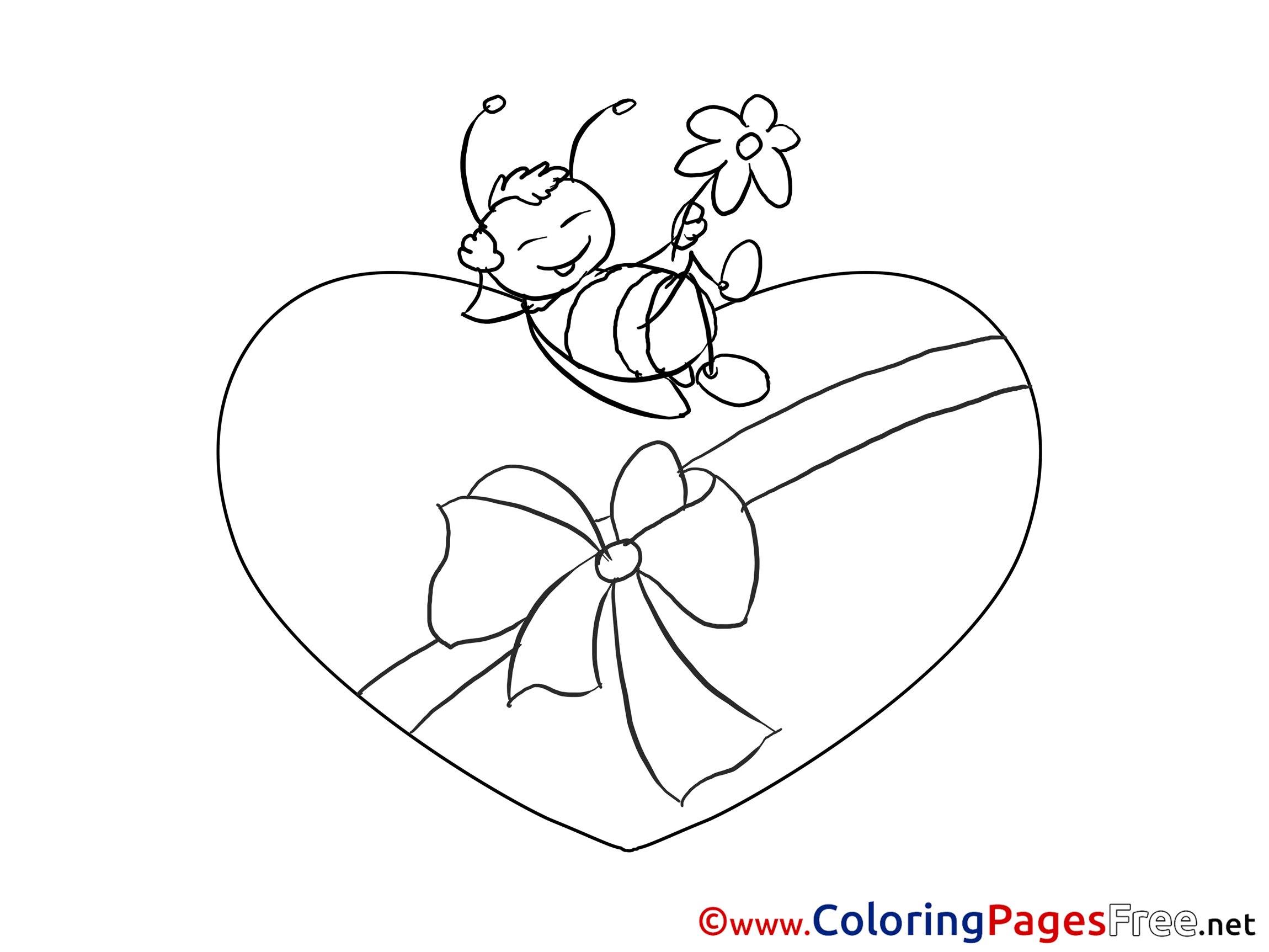 Bee Present free Colouring Page Valentine's Day
