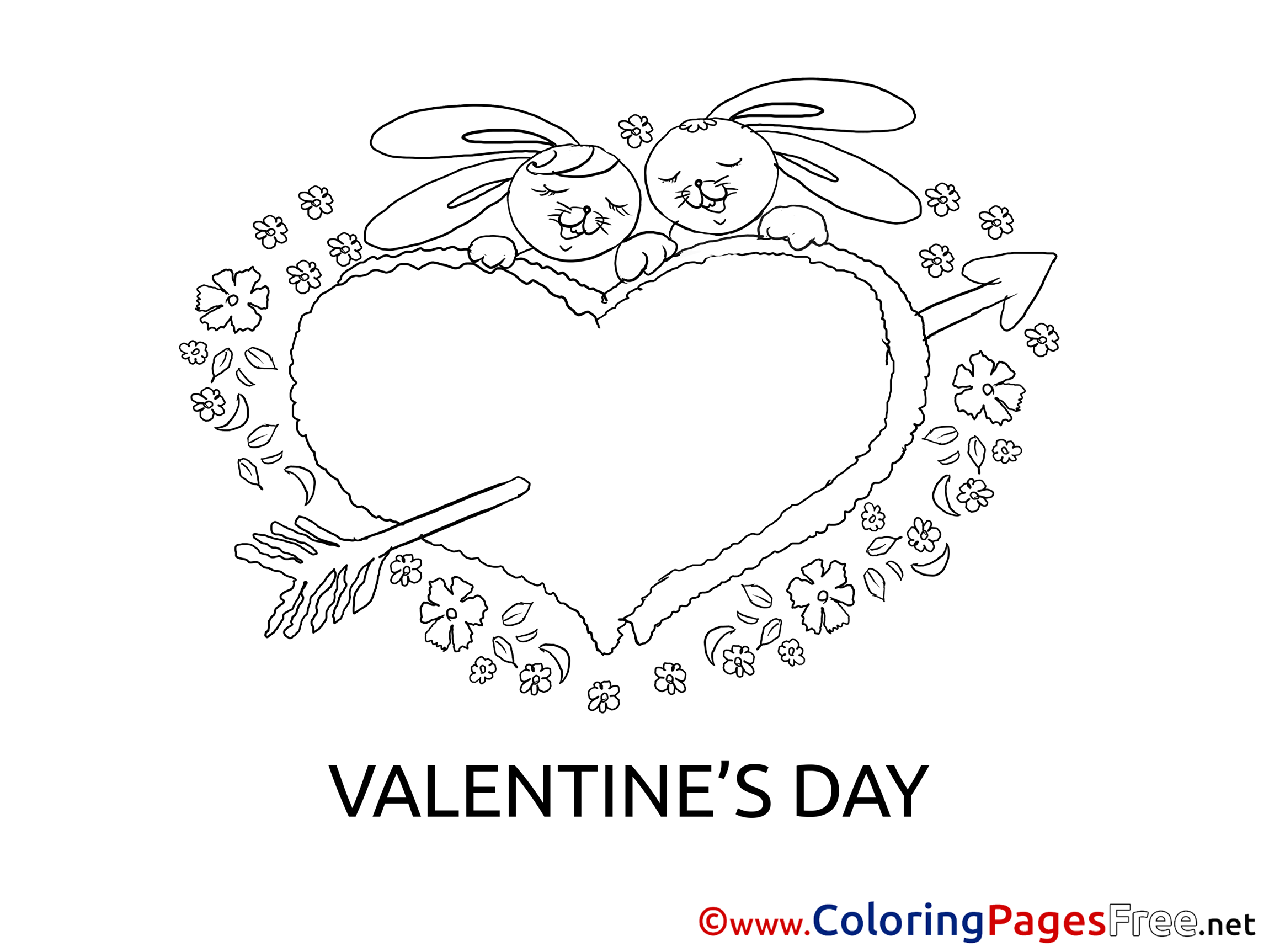 Bunnies Children Valentine's Day Colouring Page