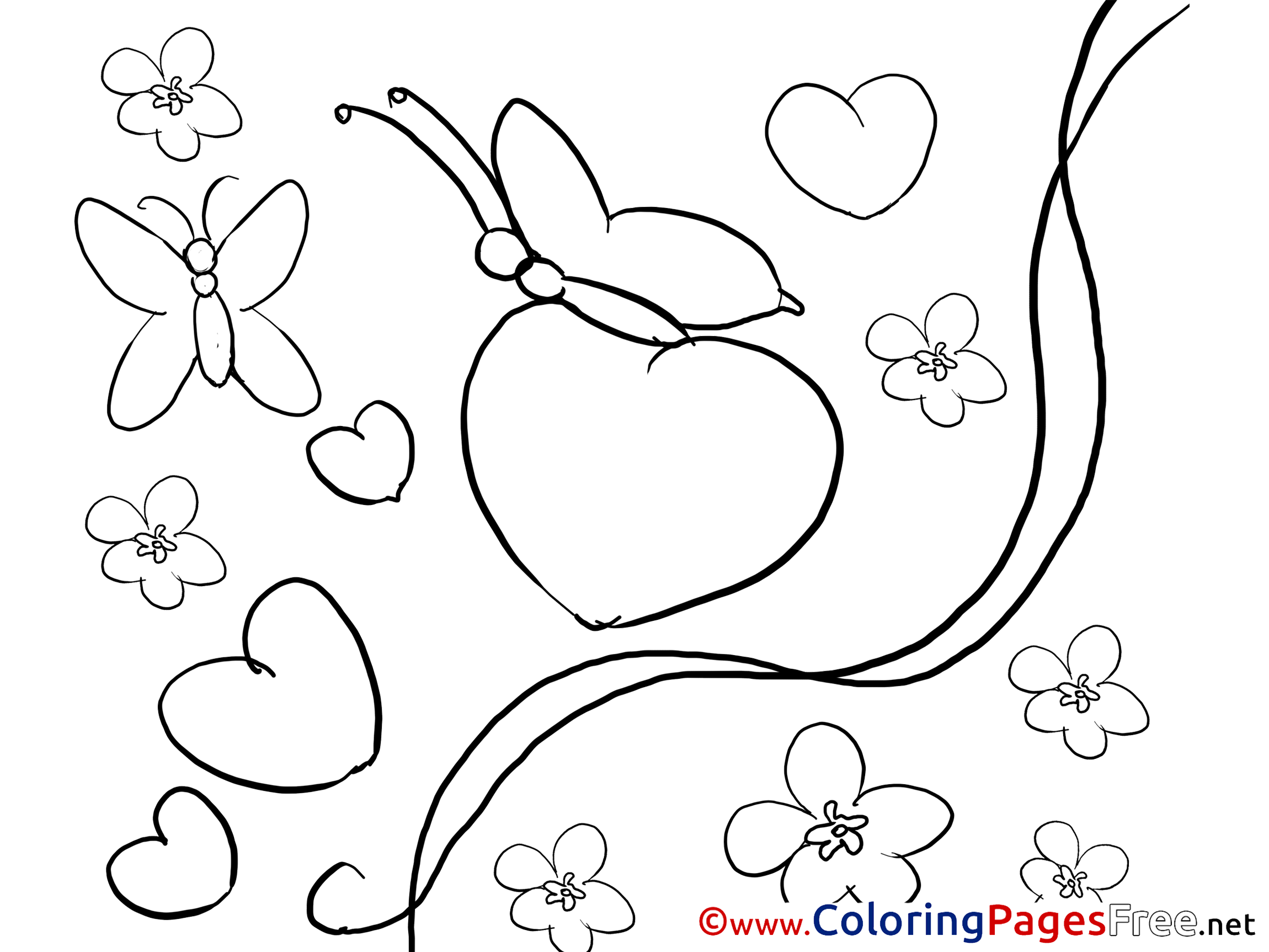 hearts and butterflies coloring pages