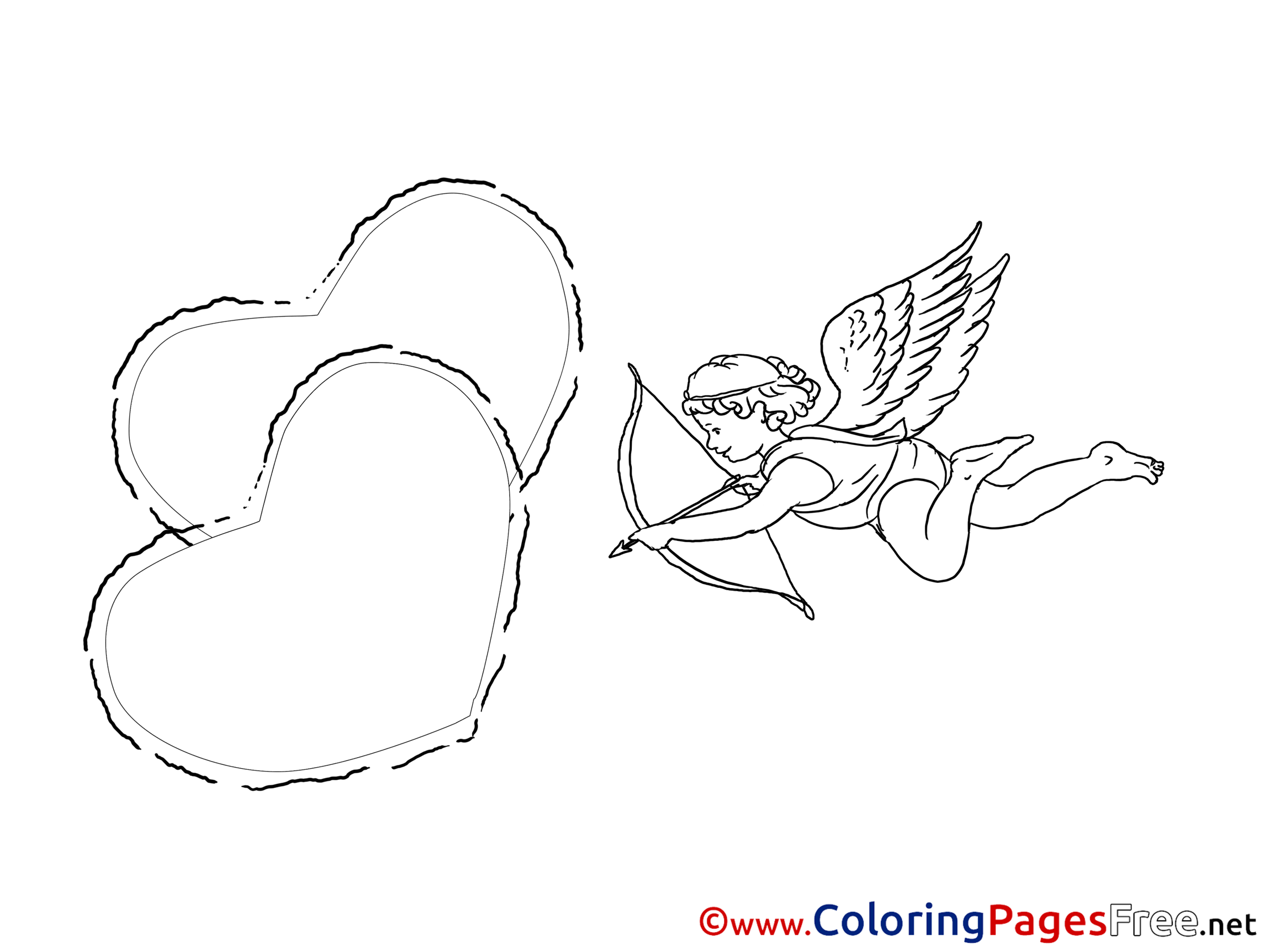 Cupid Hearts Coloring Pages Valentine's Day for free