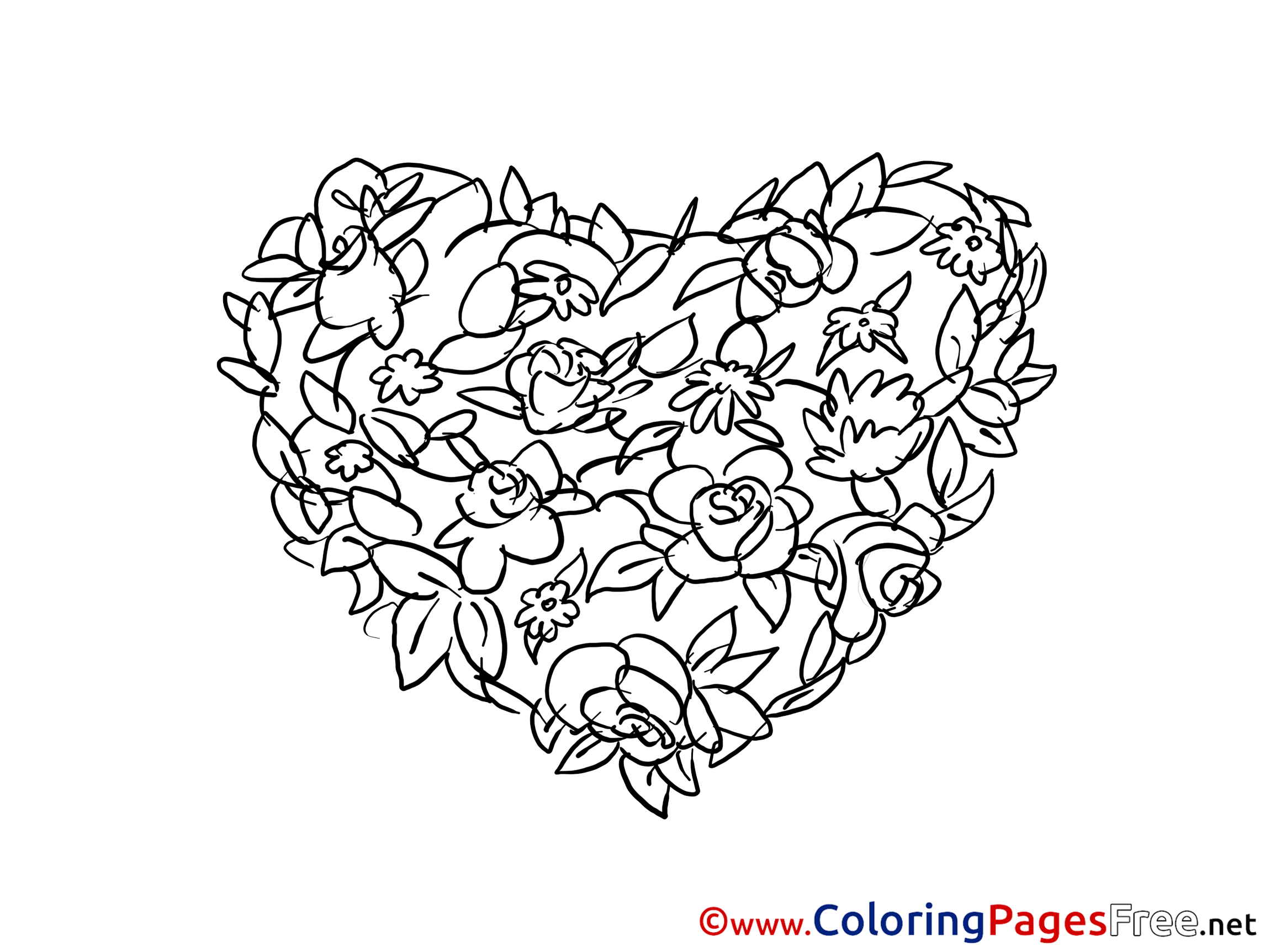 Flowers Heart free Valentine's Day Coloring Sheets