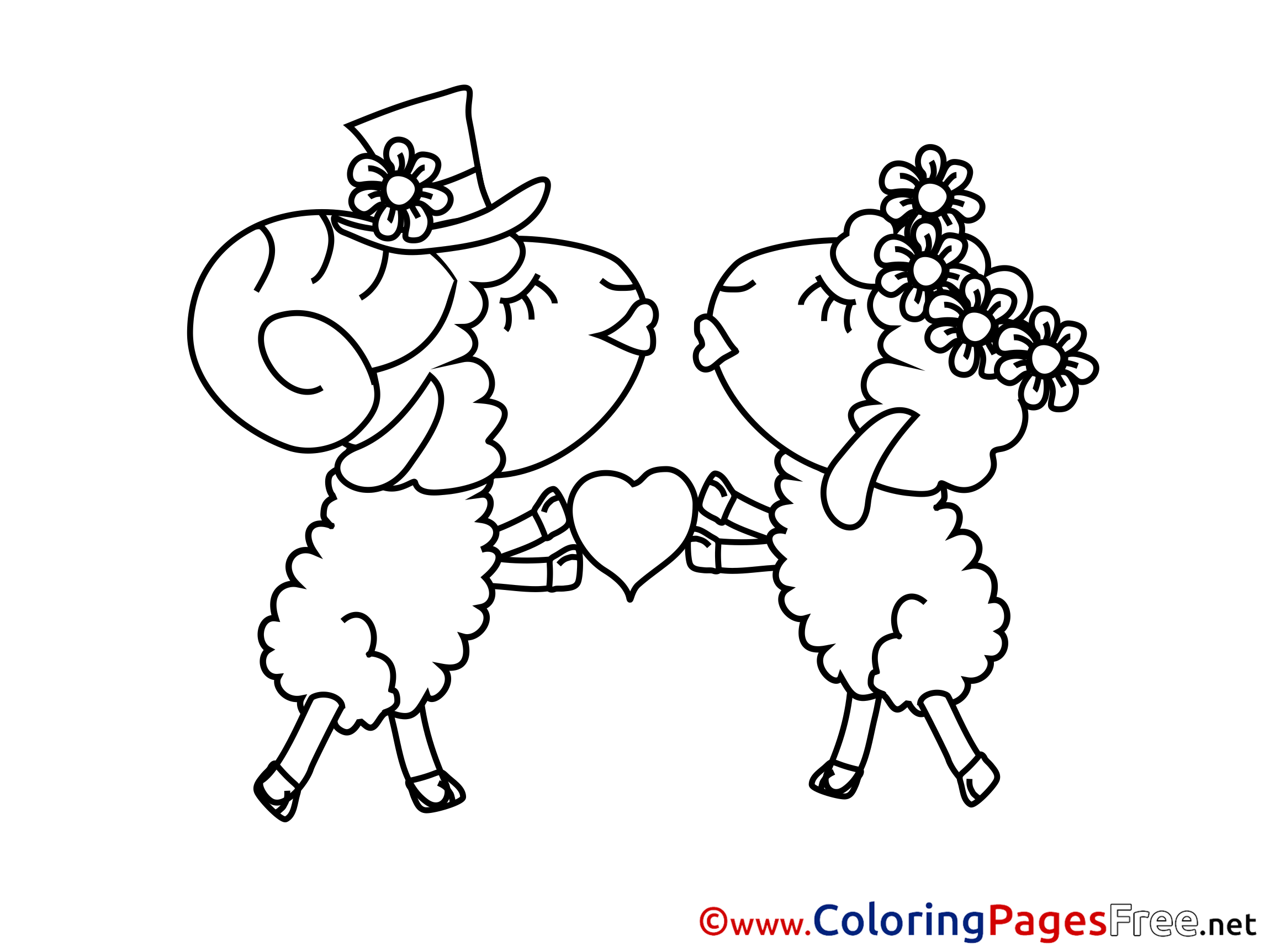 Sheeps Kiss download Valentine's Day Coloring Pages