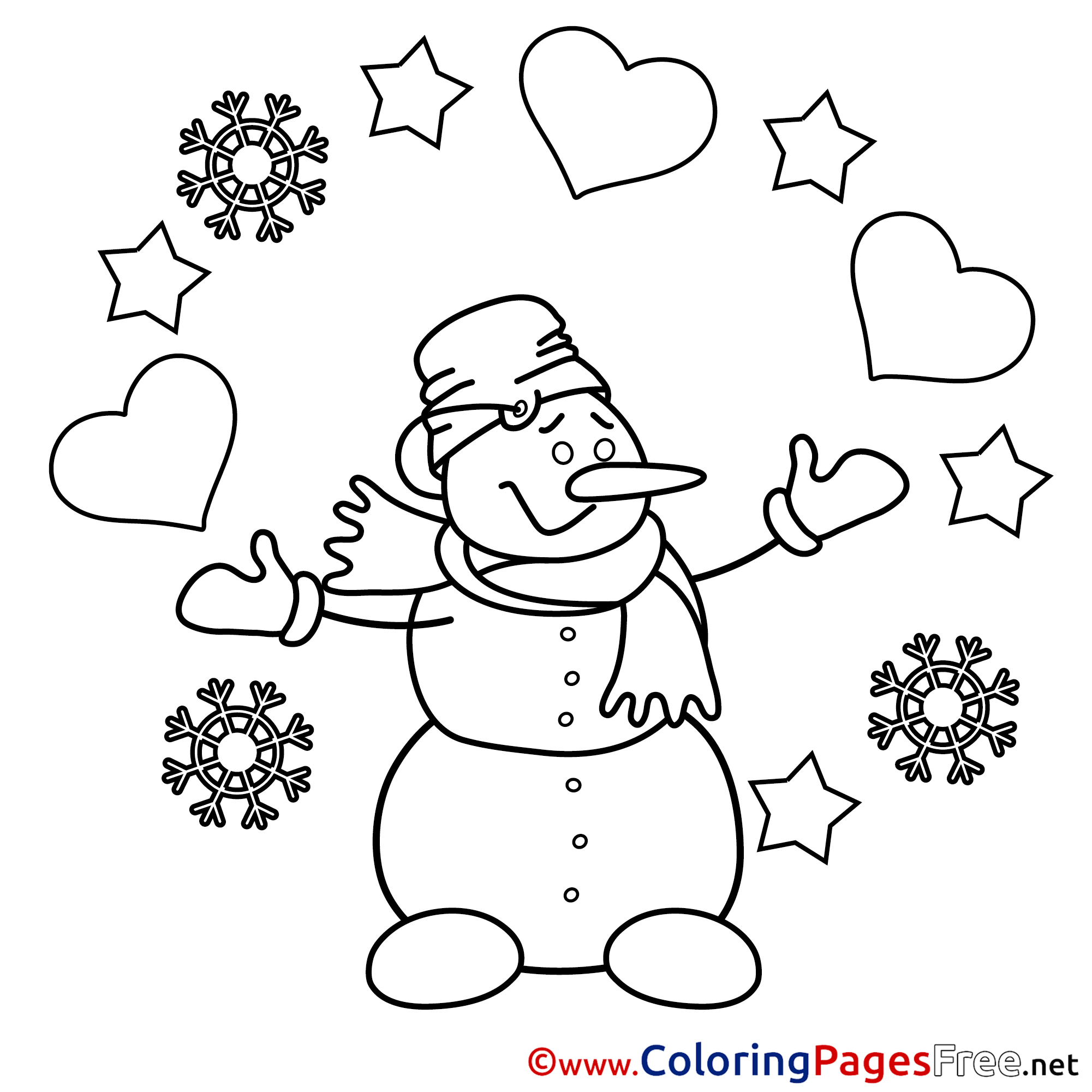 Snowman Colouring Sheet download Valentine's Day