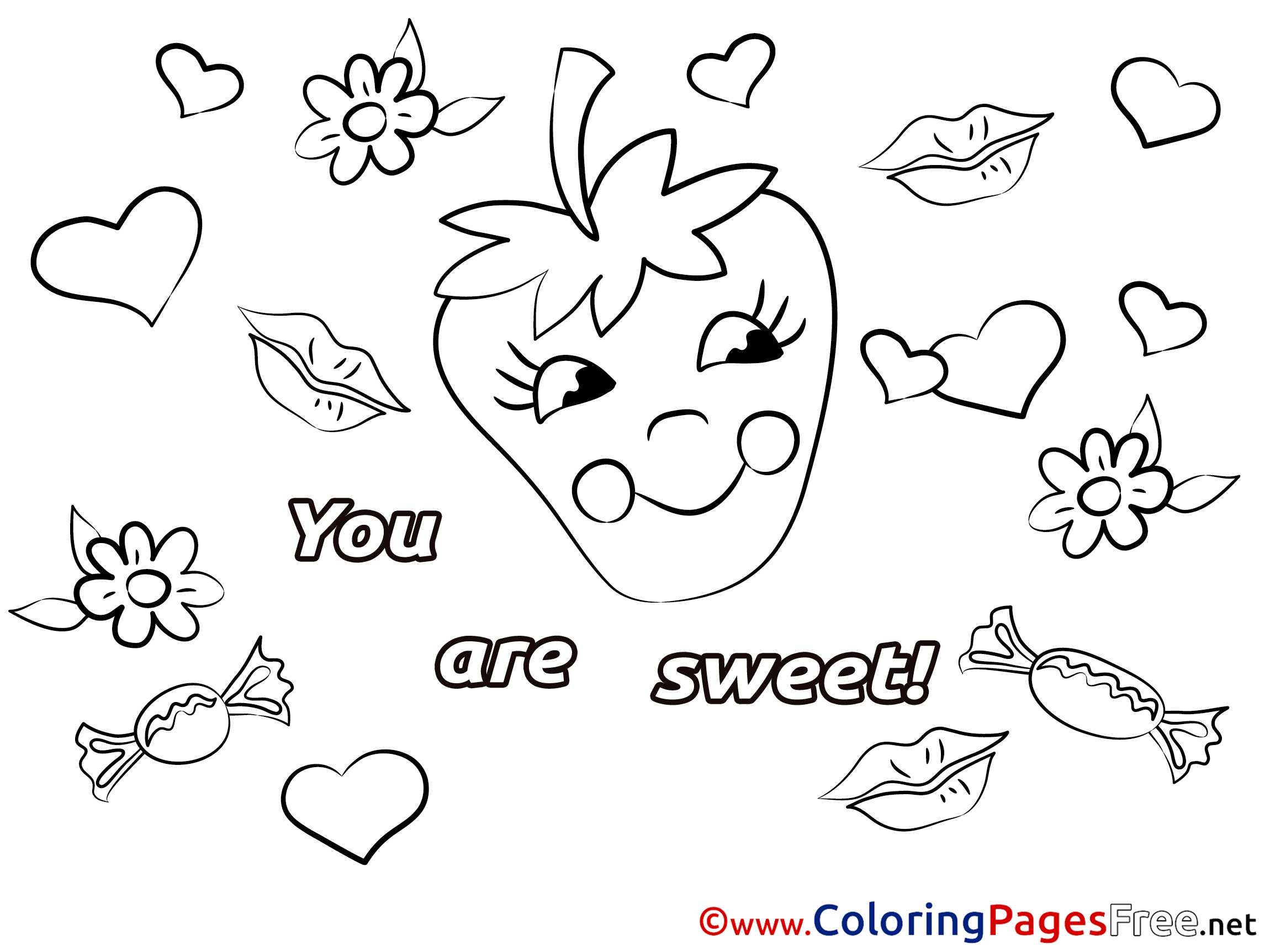 Strawberry You Are Sweet Valentine's Day Coloring Pages