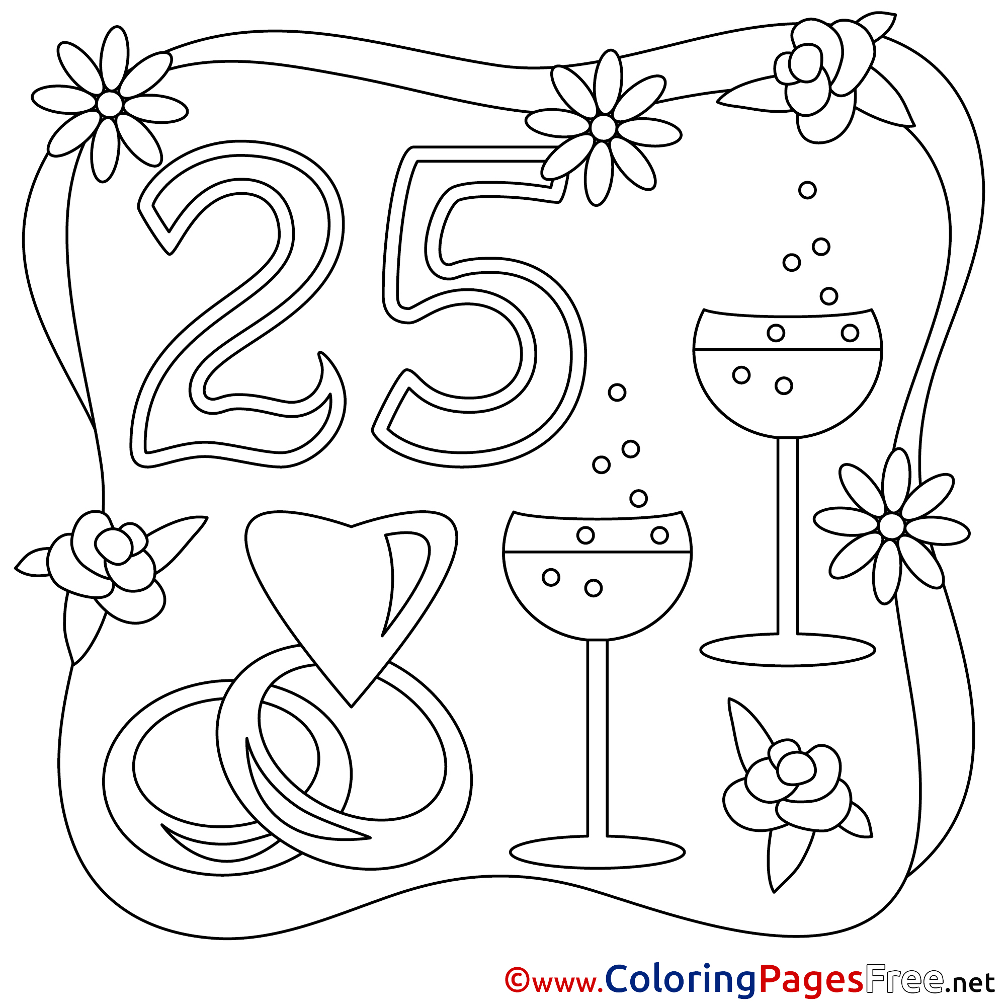 25 Years Wedding Coloring Page for free