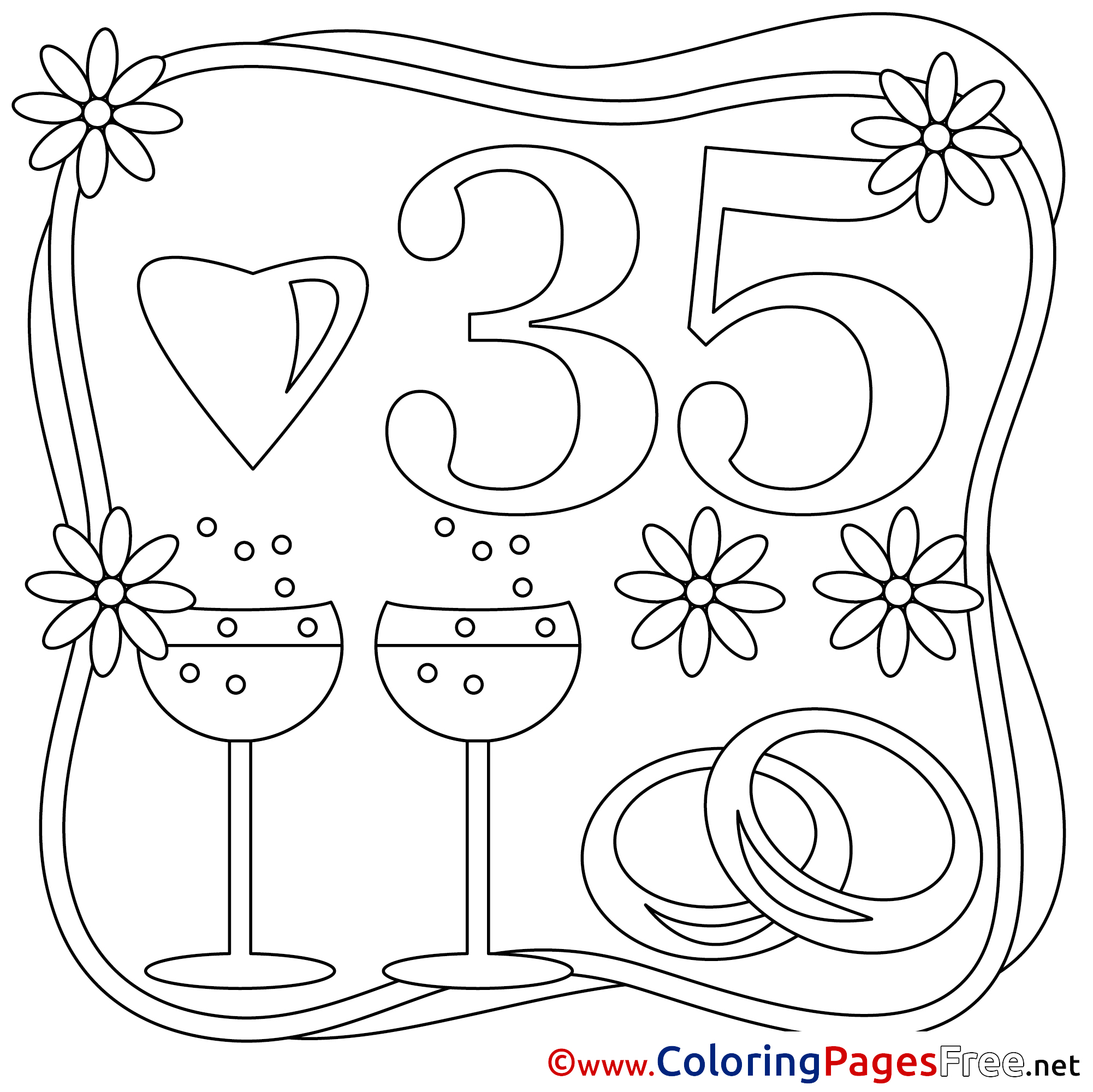 35 Years Wedding Colouring Page for Children