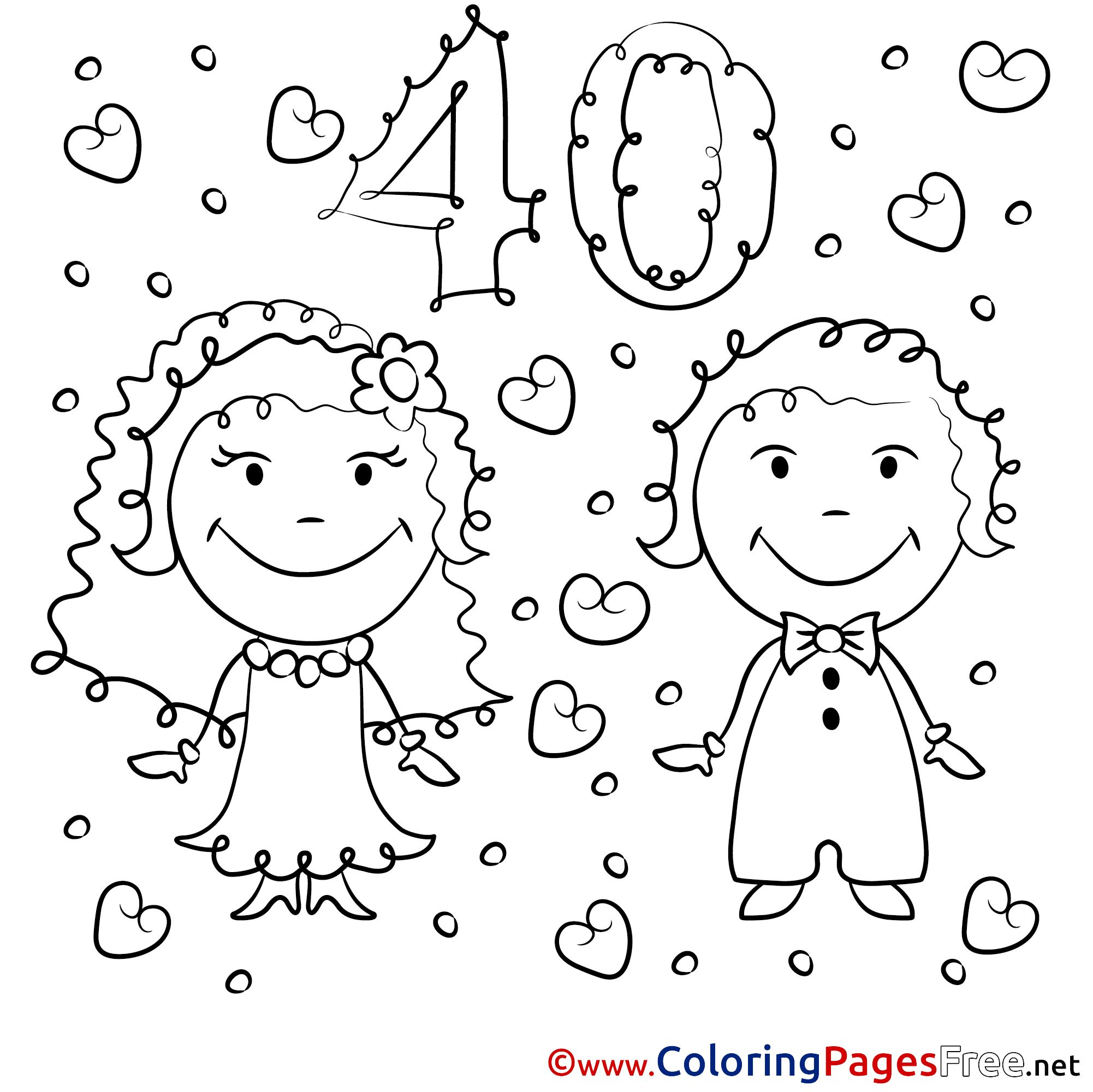 40 Years Wedding Colouring Sheet download for free
