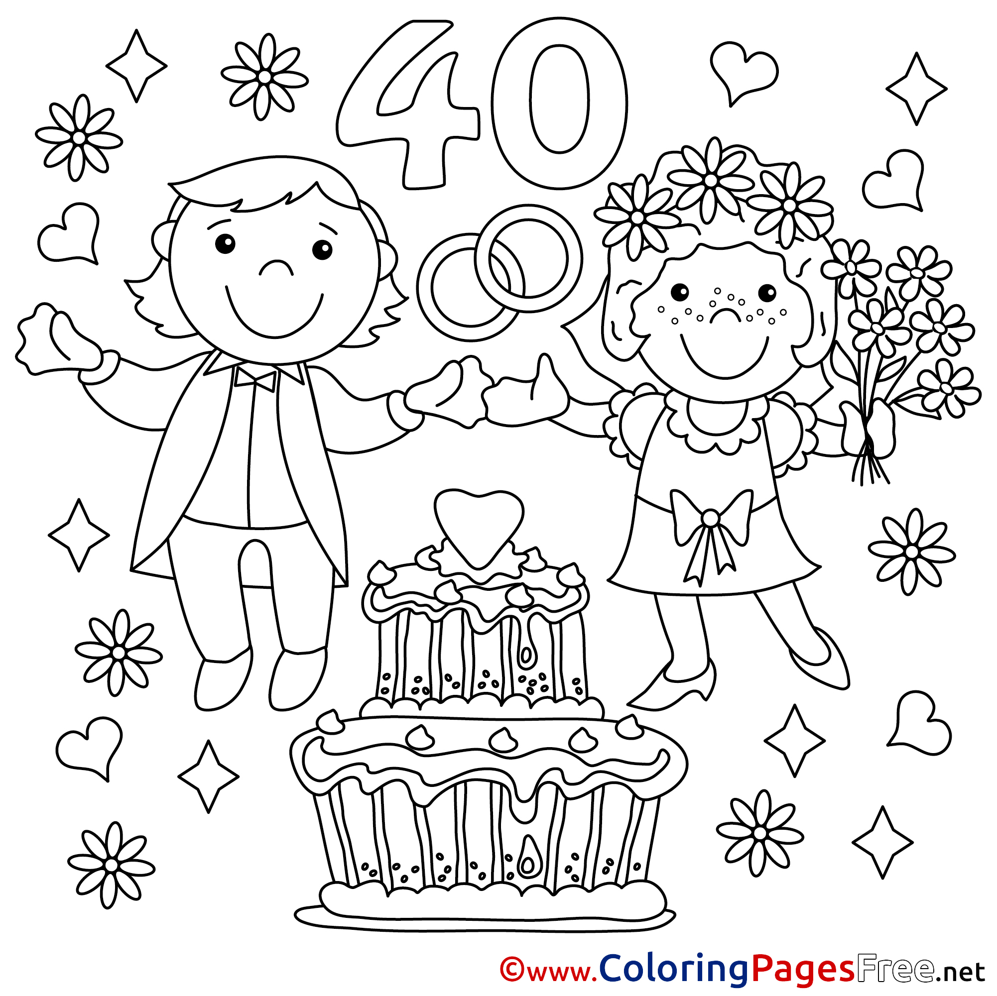 40 Years Wedding download Colouring Sheet