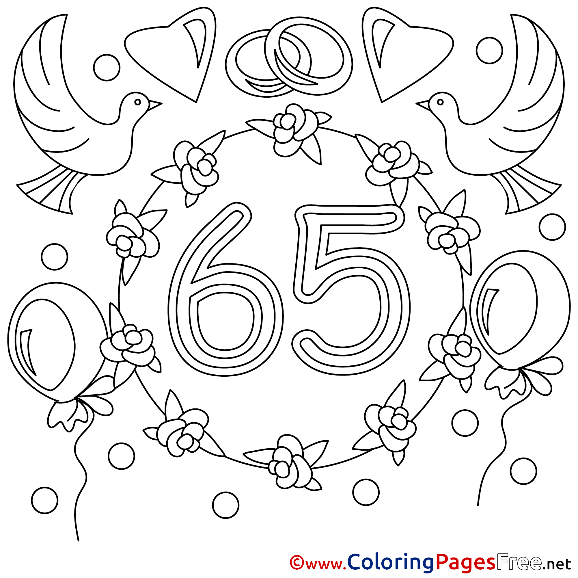 65 Years Wedding download Colouring Page for Children