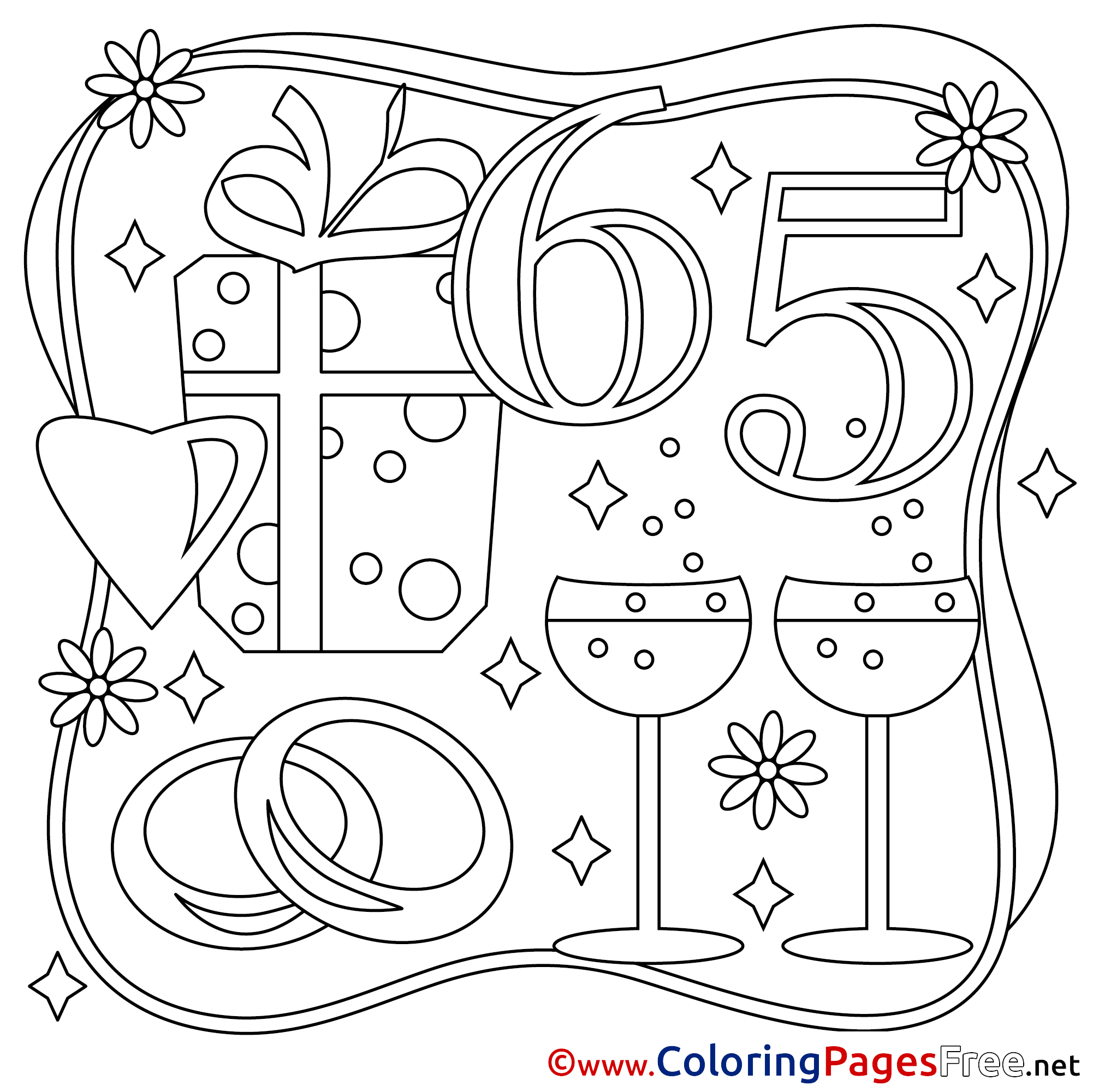 65 Years Wedding free Colouring Page download
