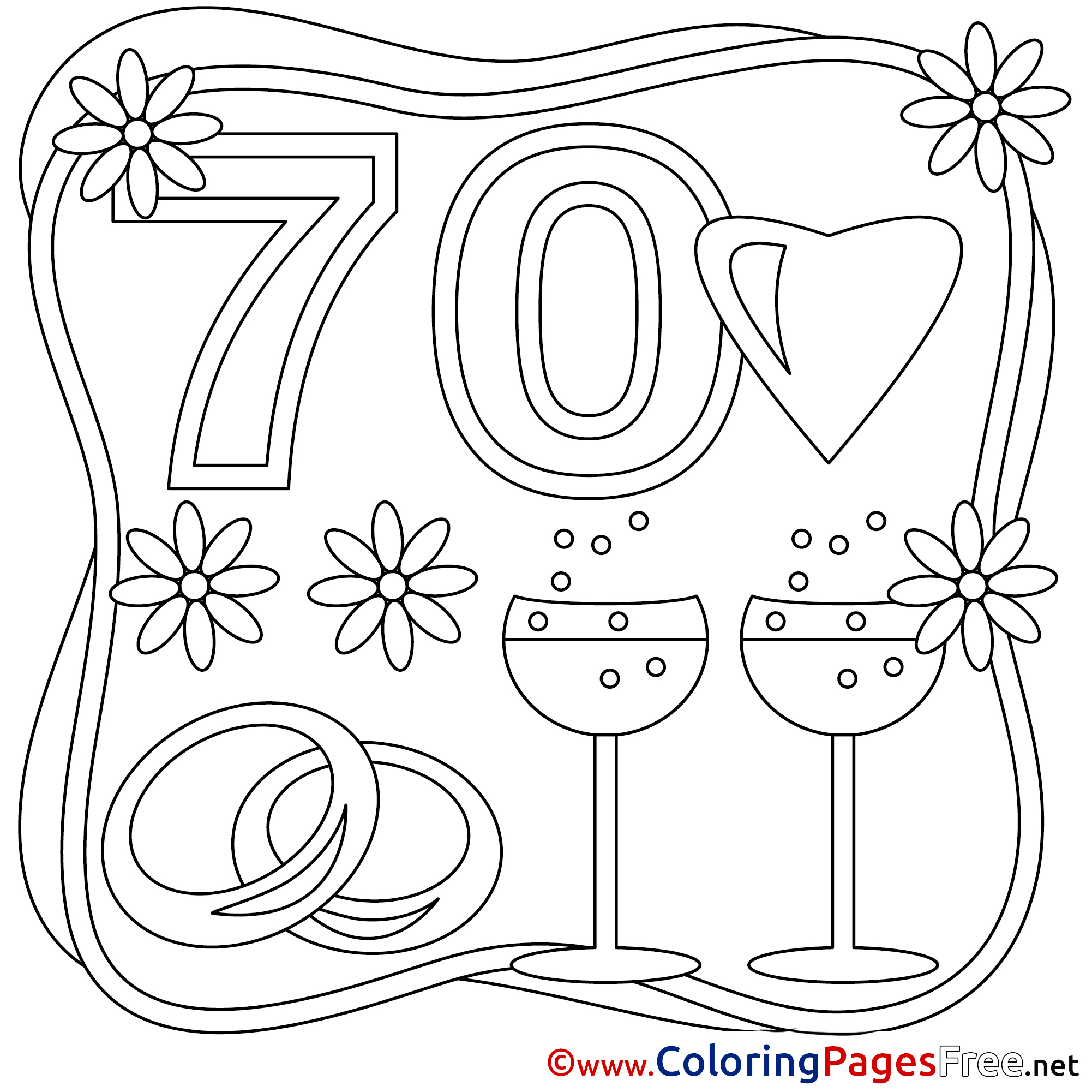 70 Template 70th Birthday Card Craftideas Info Sketch Coloring Page