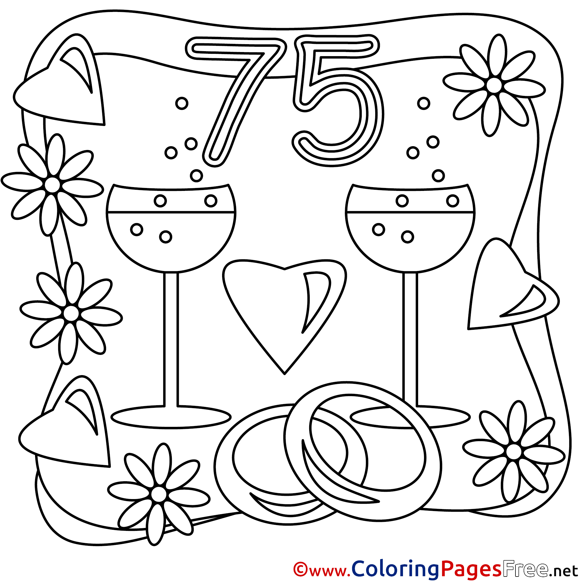 75 Years Wedding printable Coloring Pages